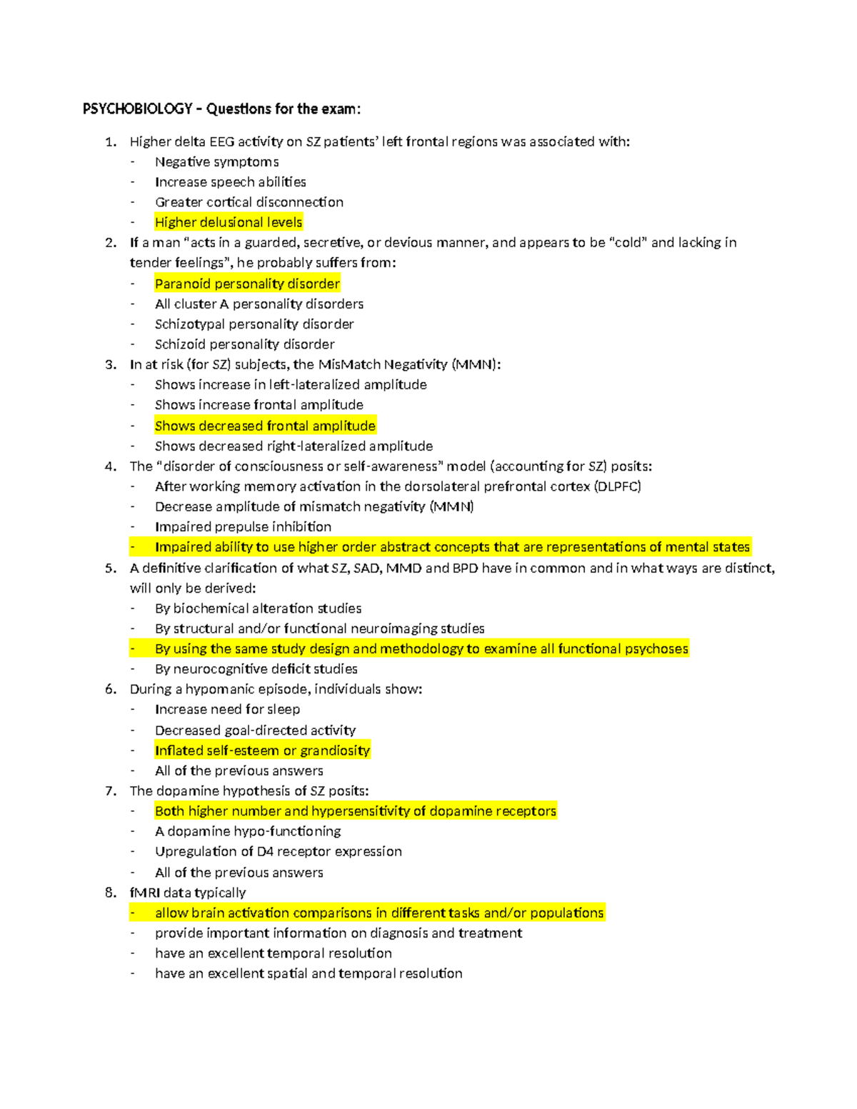 PSYCHOBIOLOGY Final Exam Questions and Answers - Studocu