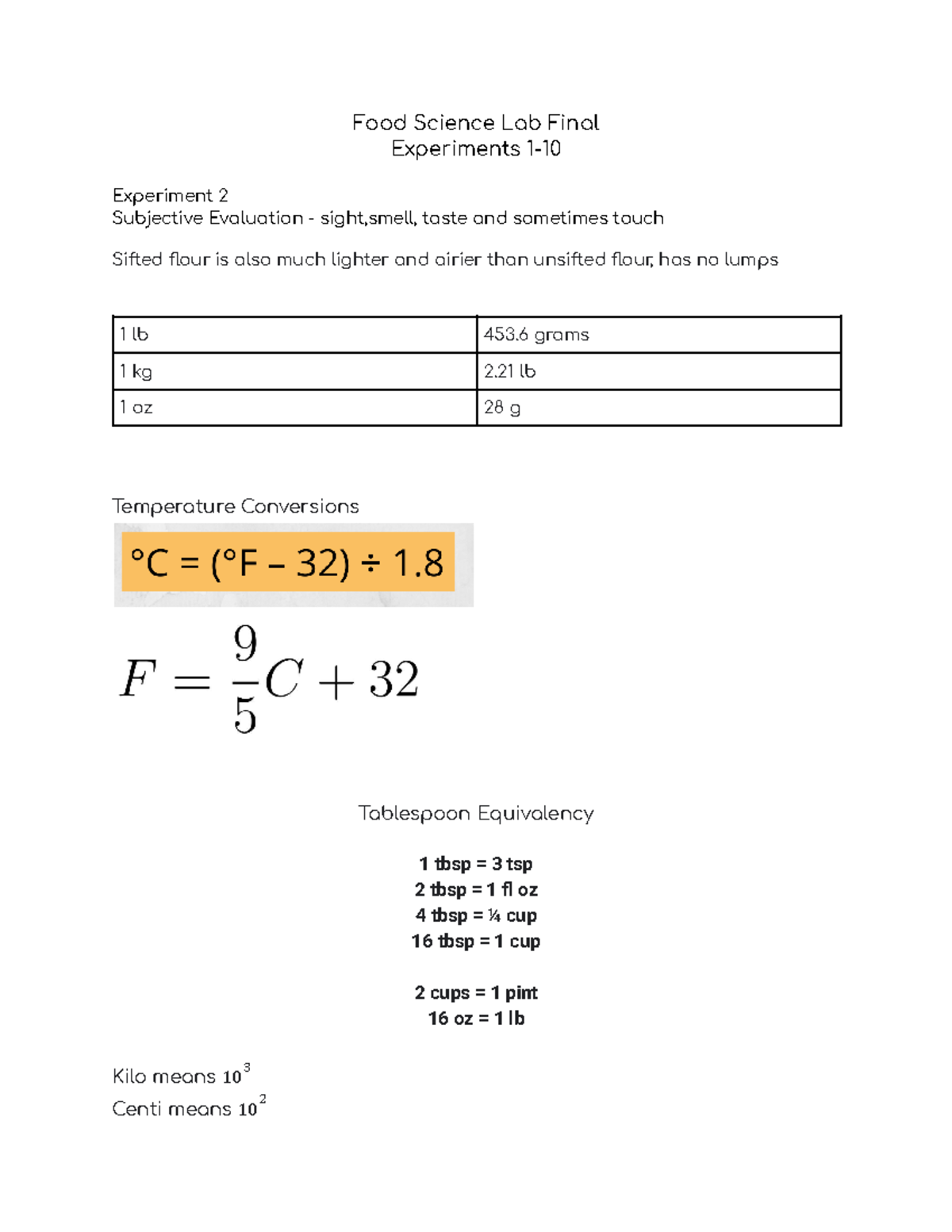 FOS3021 Food Science Lab Final Exam Notes and Experiments Insights ...