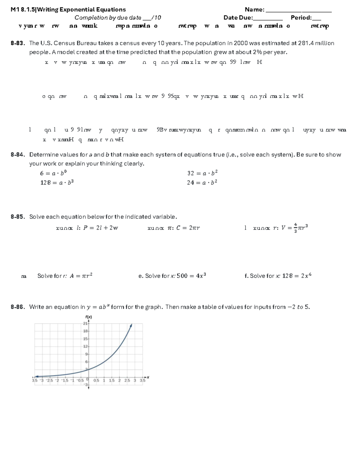 M1 8.1.5 | Writing Exponential Equations and Coordinate Geometry - M1 8 ...