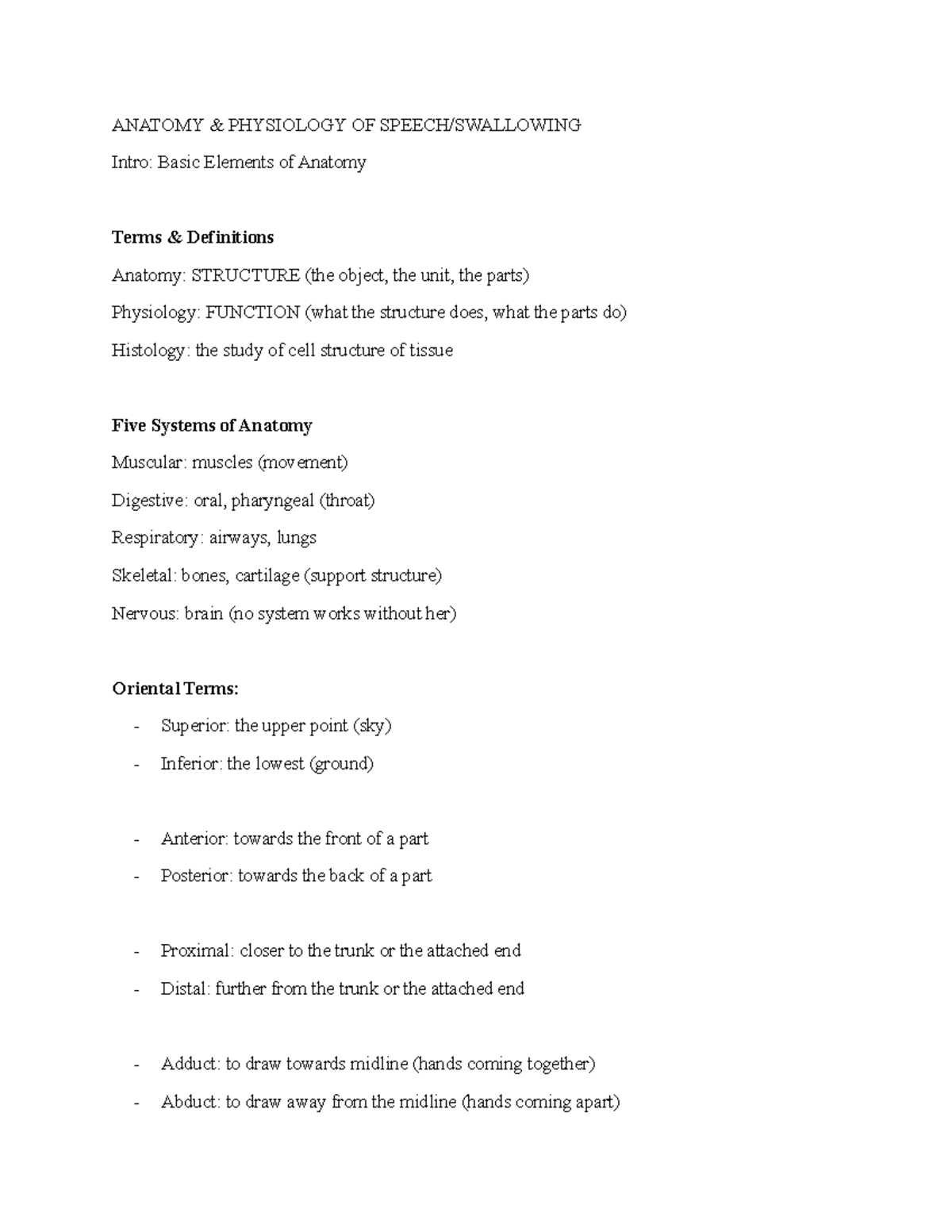ANATOMY & PHYSIOLOGY OF SPEECH/SWALLOWING (Course Code Required ...