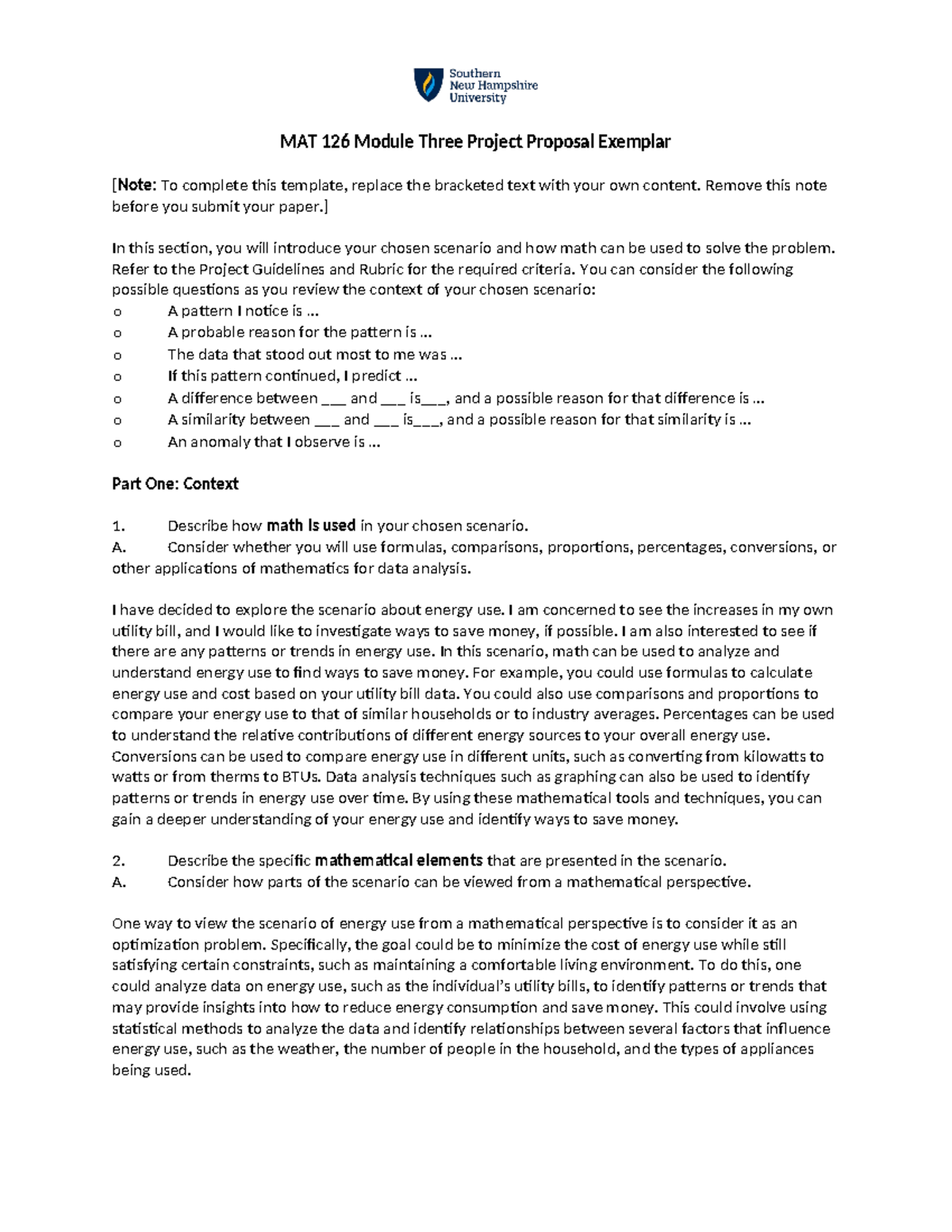 MAT 126 Module Three Energy Use Analysis Project Proposal Exemplar ...