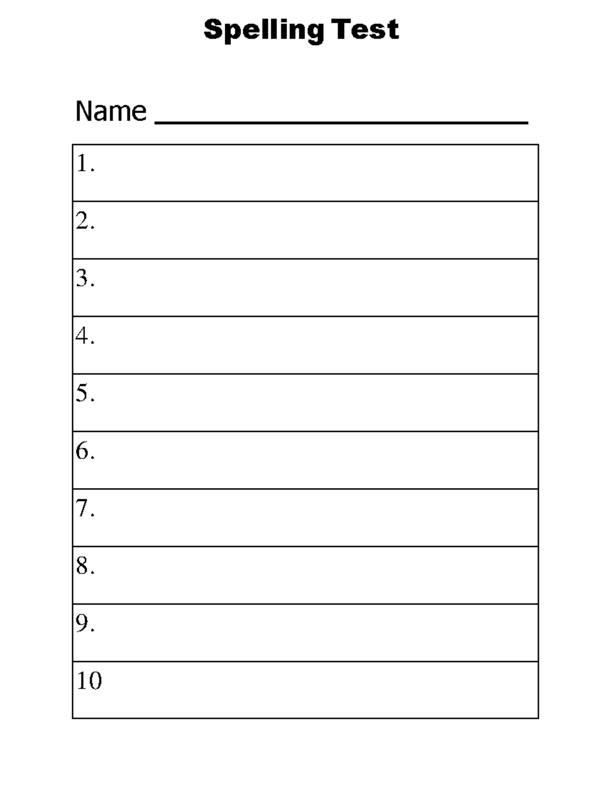 Spelling words list template - Spelling Test Name 1. 2. 3. 4. 5. 6. 7 ...