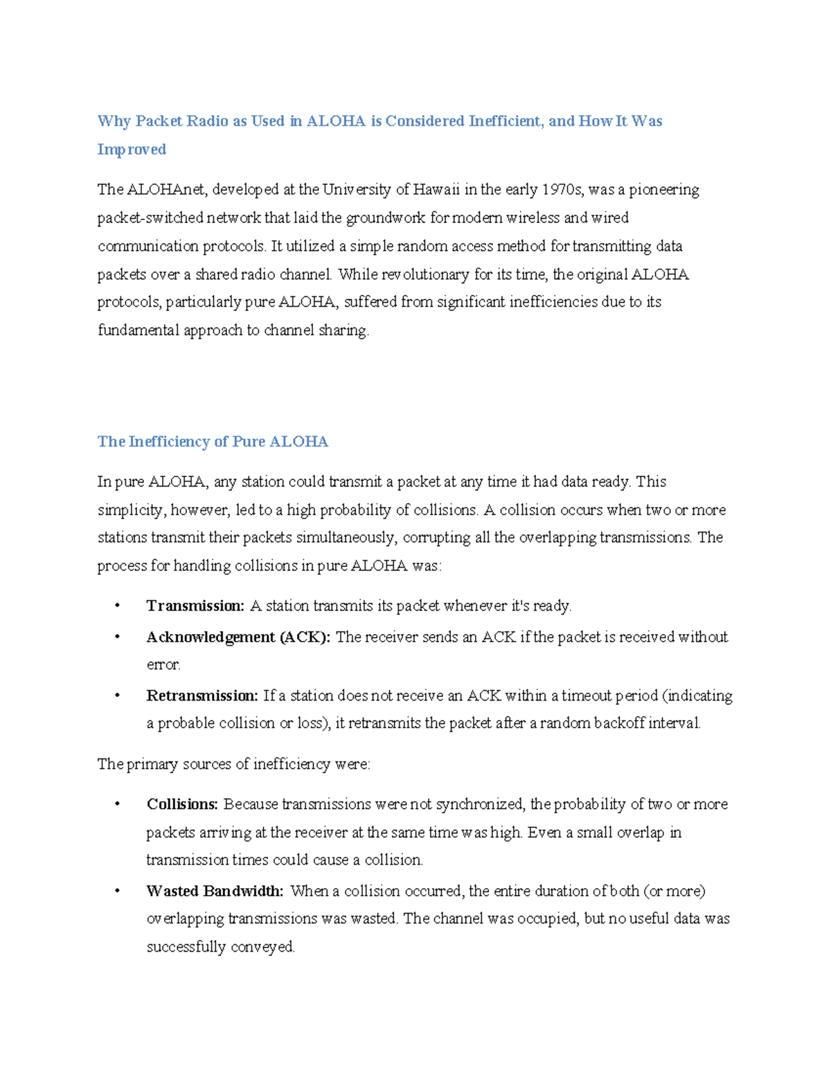 ALOHA Packet Radio Efficiency: Improvements Over Pure ALOHA - Studocu