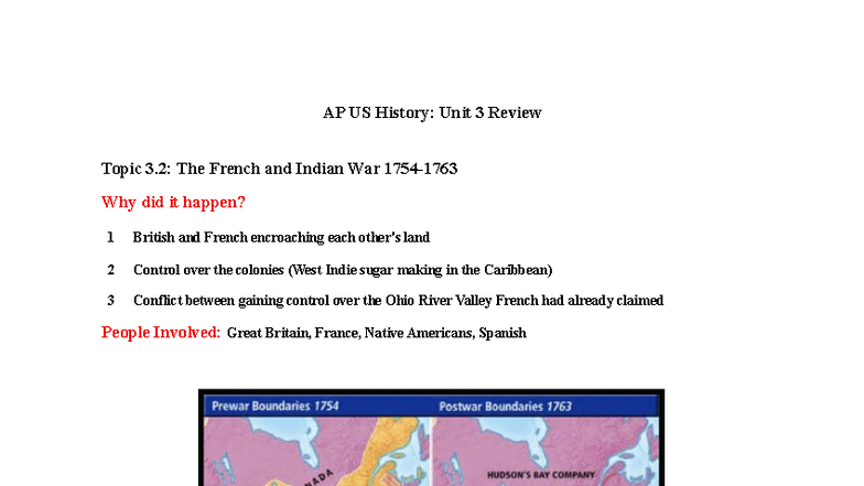 AP US History: Unit 3 Review - The French and Indian War Insights - Studocu