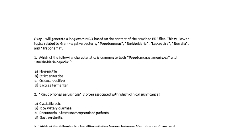 Long Exam MCQ on Bacteria - Course Code: BACT101 - Studocu