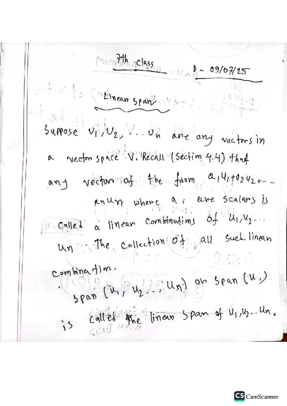 MAT 205 7th Class Notes on Linear Span and Basis Concepts - Studocu