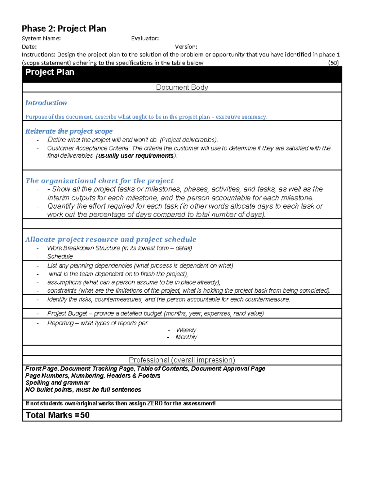 Project plan Phase 2 - TUTORIALS - Phase 2: Project Plan System Name ...