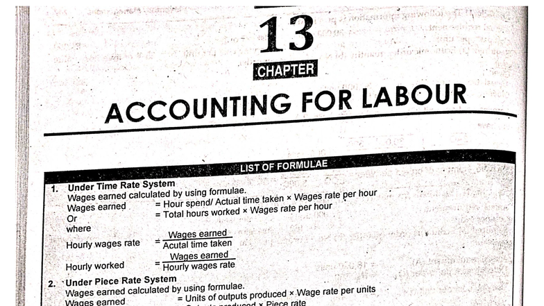 Accounting for Labour: Key Formulae and Concepts (Course Code: 13 ...