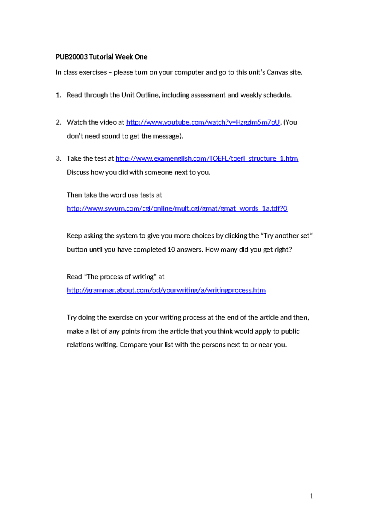 PUB2000 Week 1 Tutorial Activities and Exercises Guide - Studocu