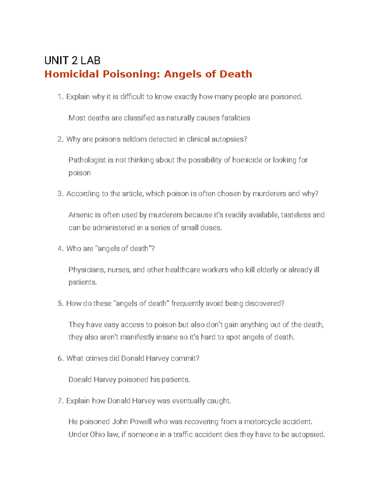 UNIT 2 LAB - Homicidal Poisoning and Forensic Medicine Analysis - Studocu