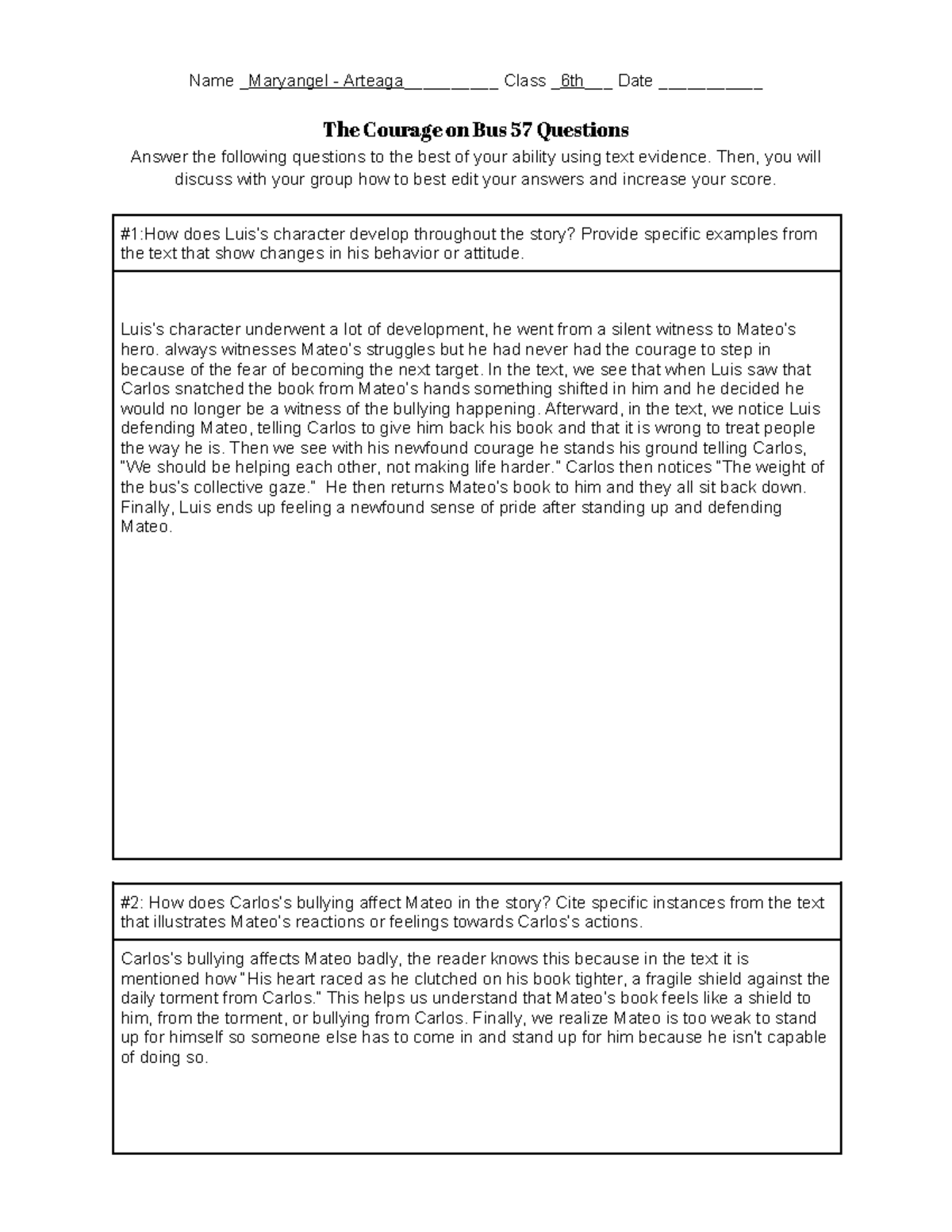 The Courage on Bus 57: Discussion Questions for 6th Grade Class - Studocu