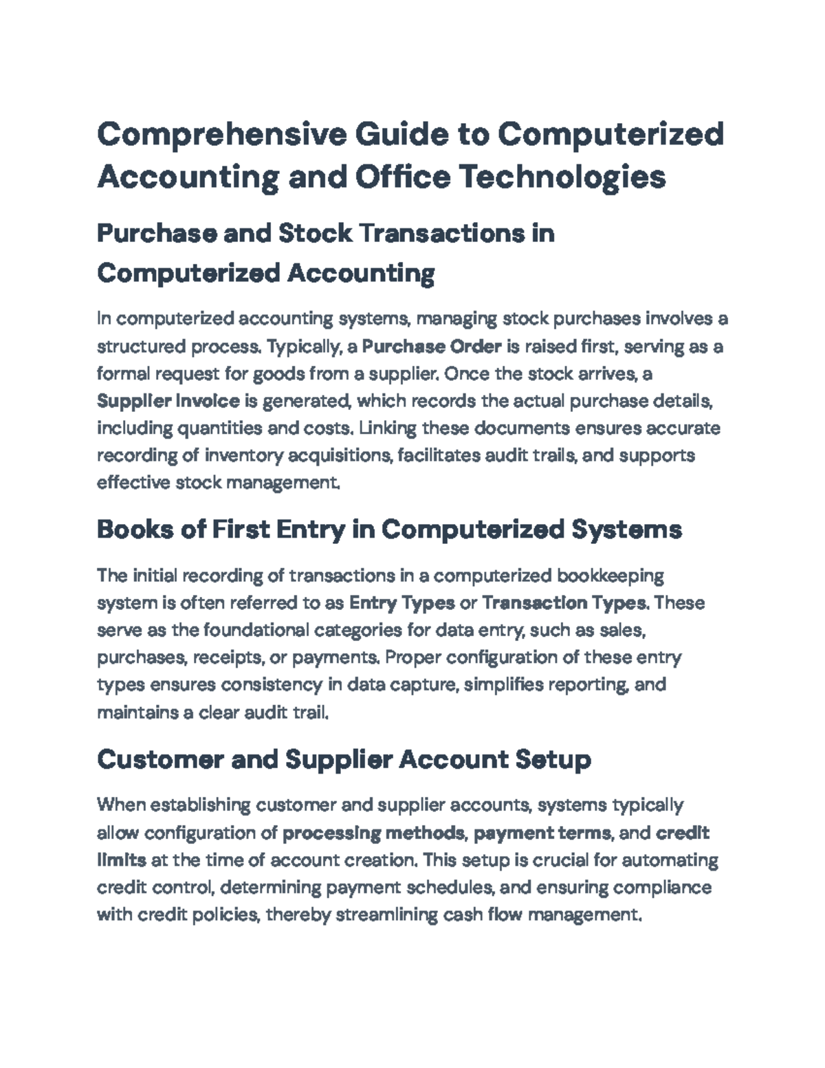 Comprehensive Guide to Computerized Accounting & Office Tech (ACC 101 ...