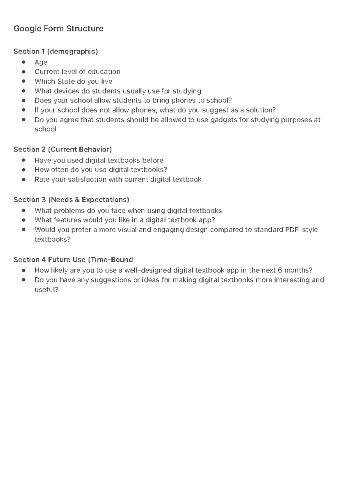 Adriana's Google Form Structure: Digital Textbook Survey - Studocu