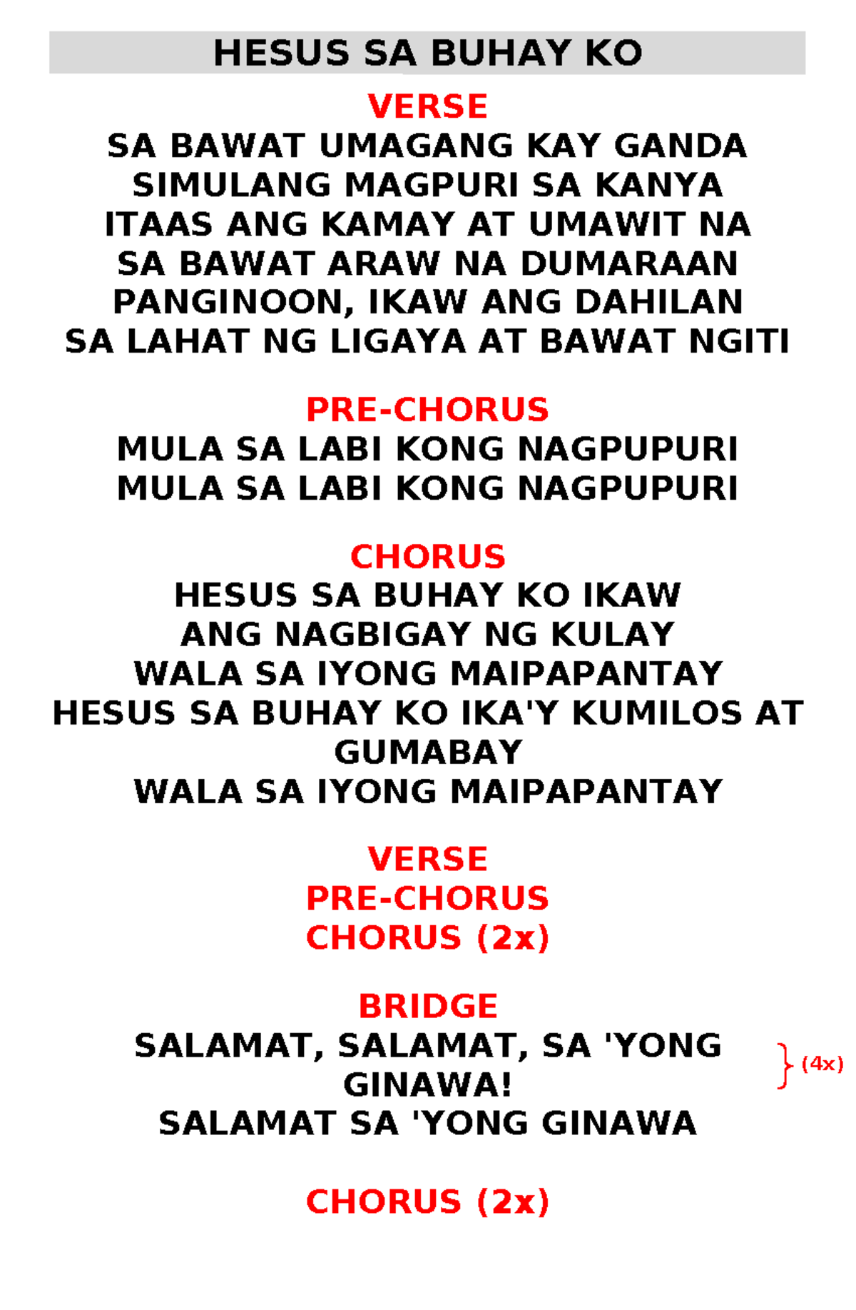 HESUS SA BUHAY KO: Lyrics ng Christian Songs - Studocu