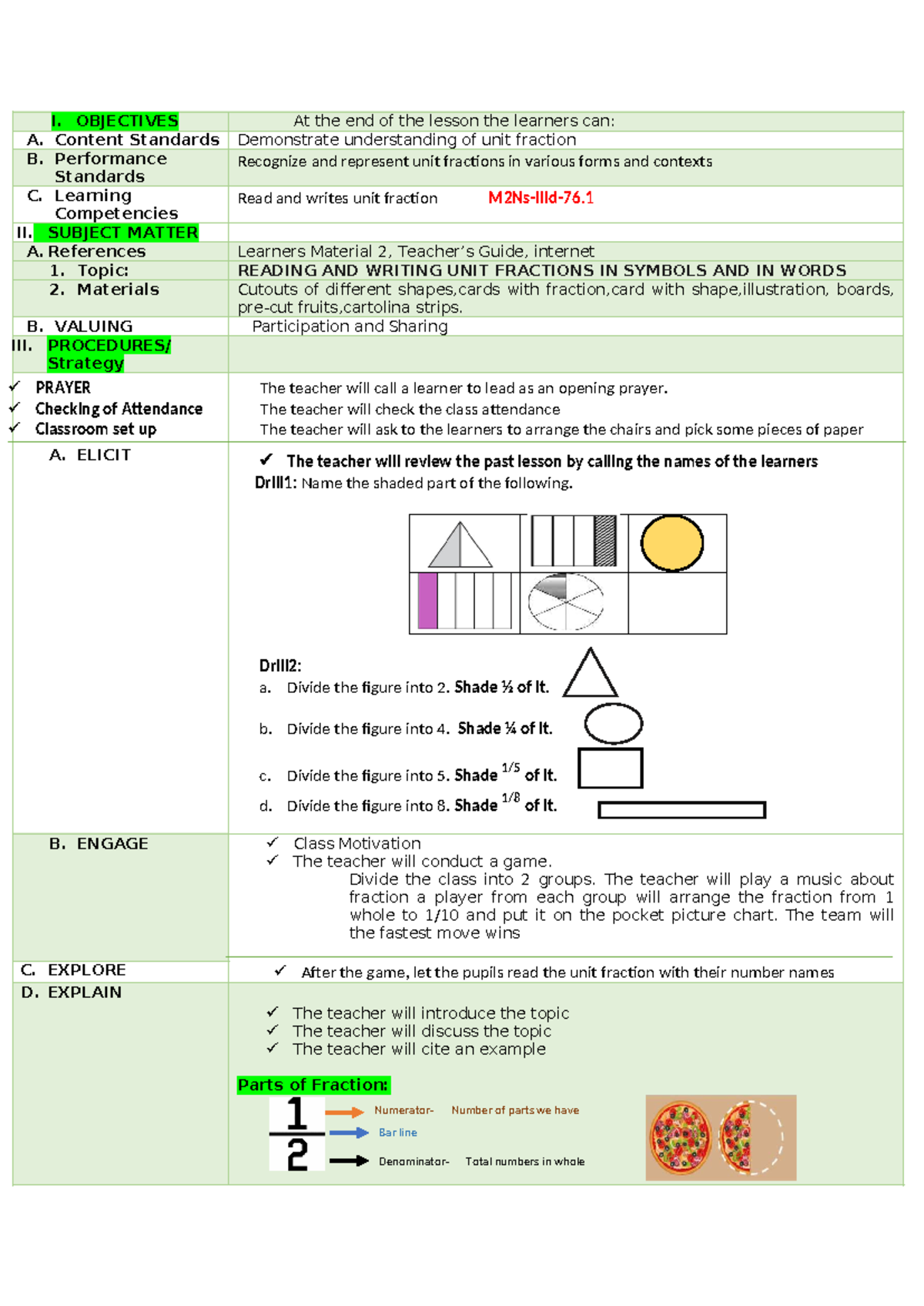 LP CO 3 Math Lesson Plan: Understanding Unit Fractions - Studocu