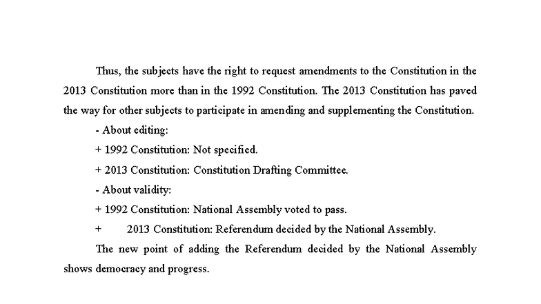 Summary of Law Lesson 4: Amendments in the 1992 vs. 2013 Constitution ...