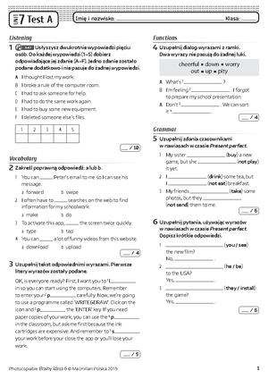 Unit 6 test A grupa 1 - Junior Explorer 4 Unit 6 Test A grupa 1 ...