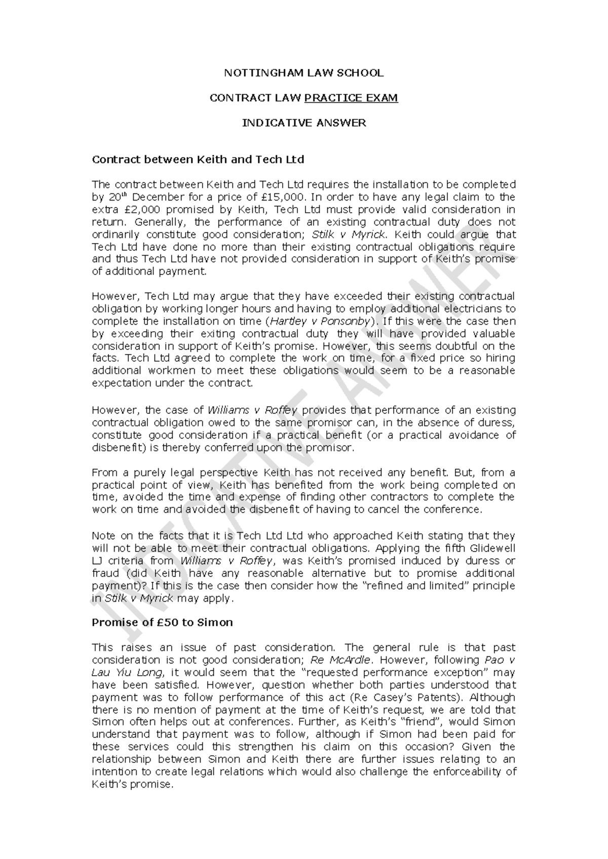 Contract Law Practice Exam: Indicative Answer Outline - Studocu