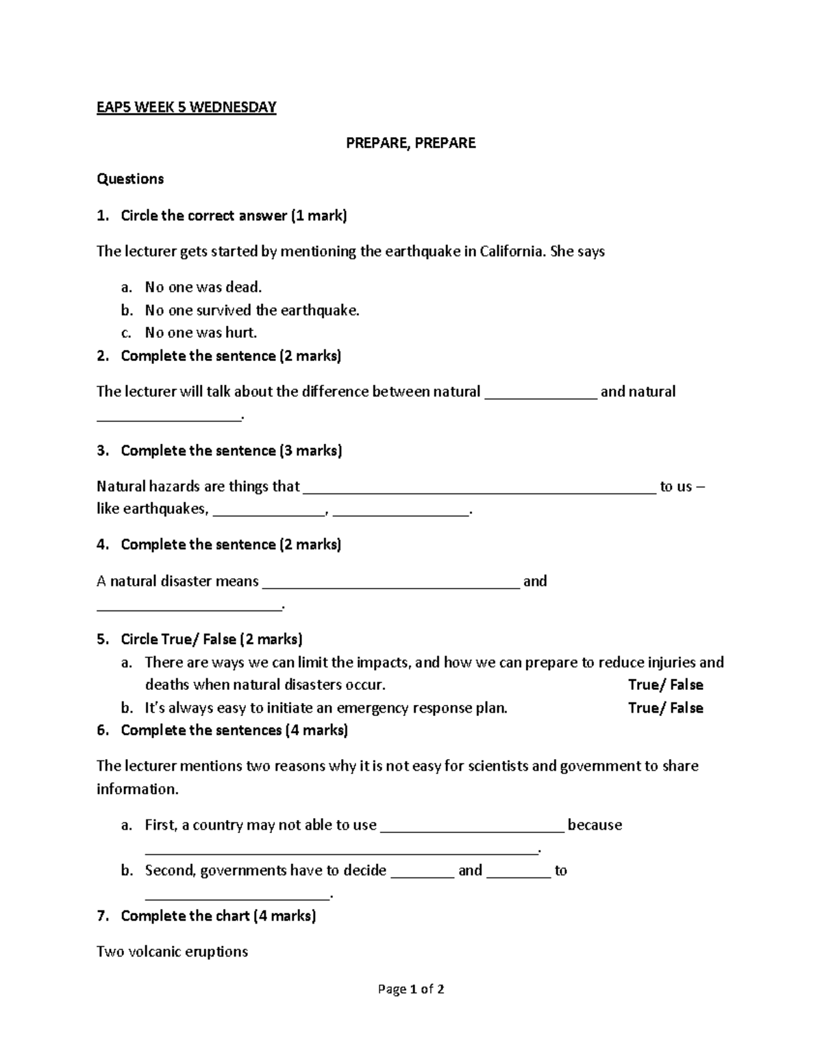 EAP5 Week 5 Wed Listening Preparation Questions & Activities - Studocu