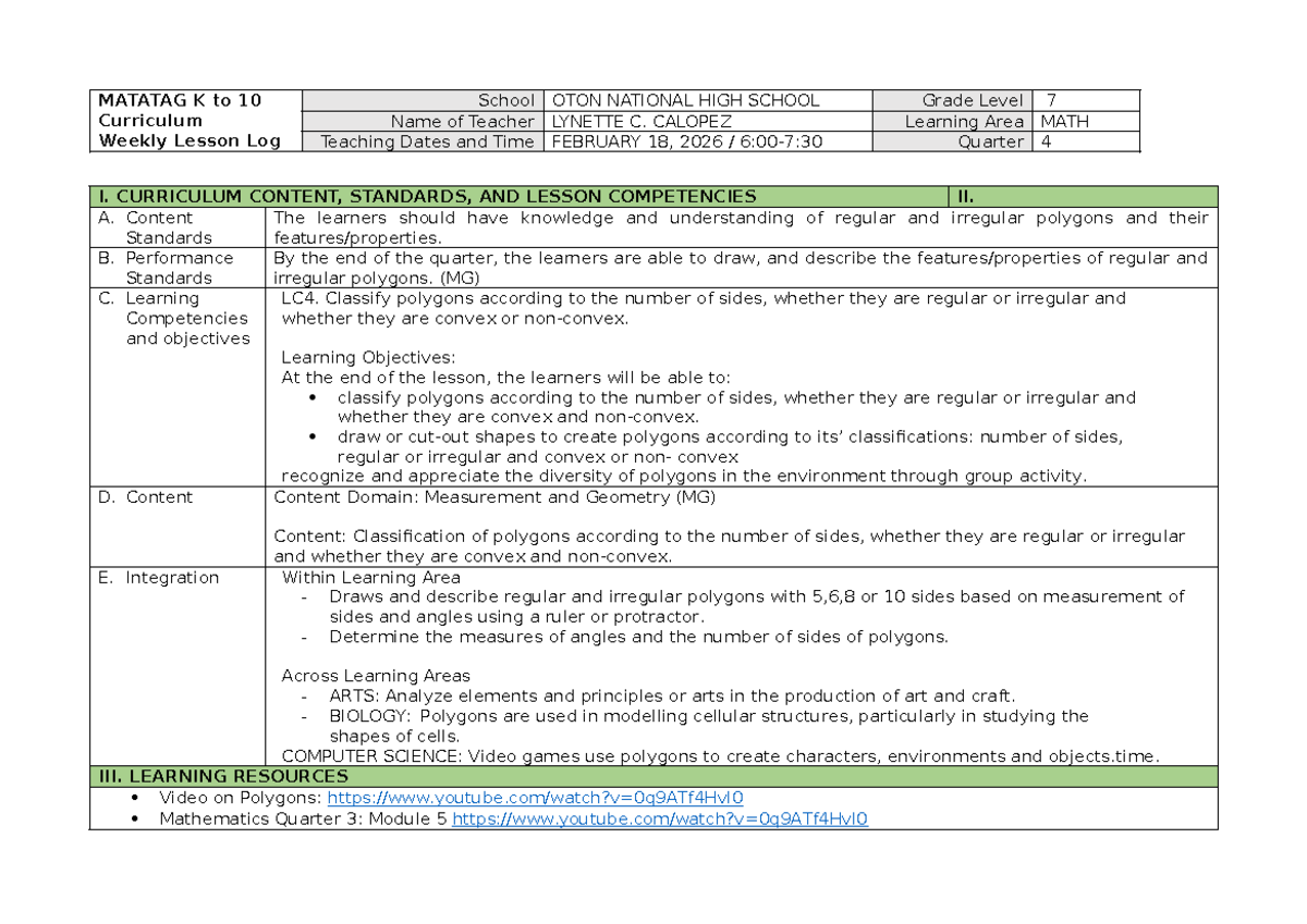 MAT 7 Final Lesson Plan: Understanding Polygons and Their ...