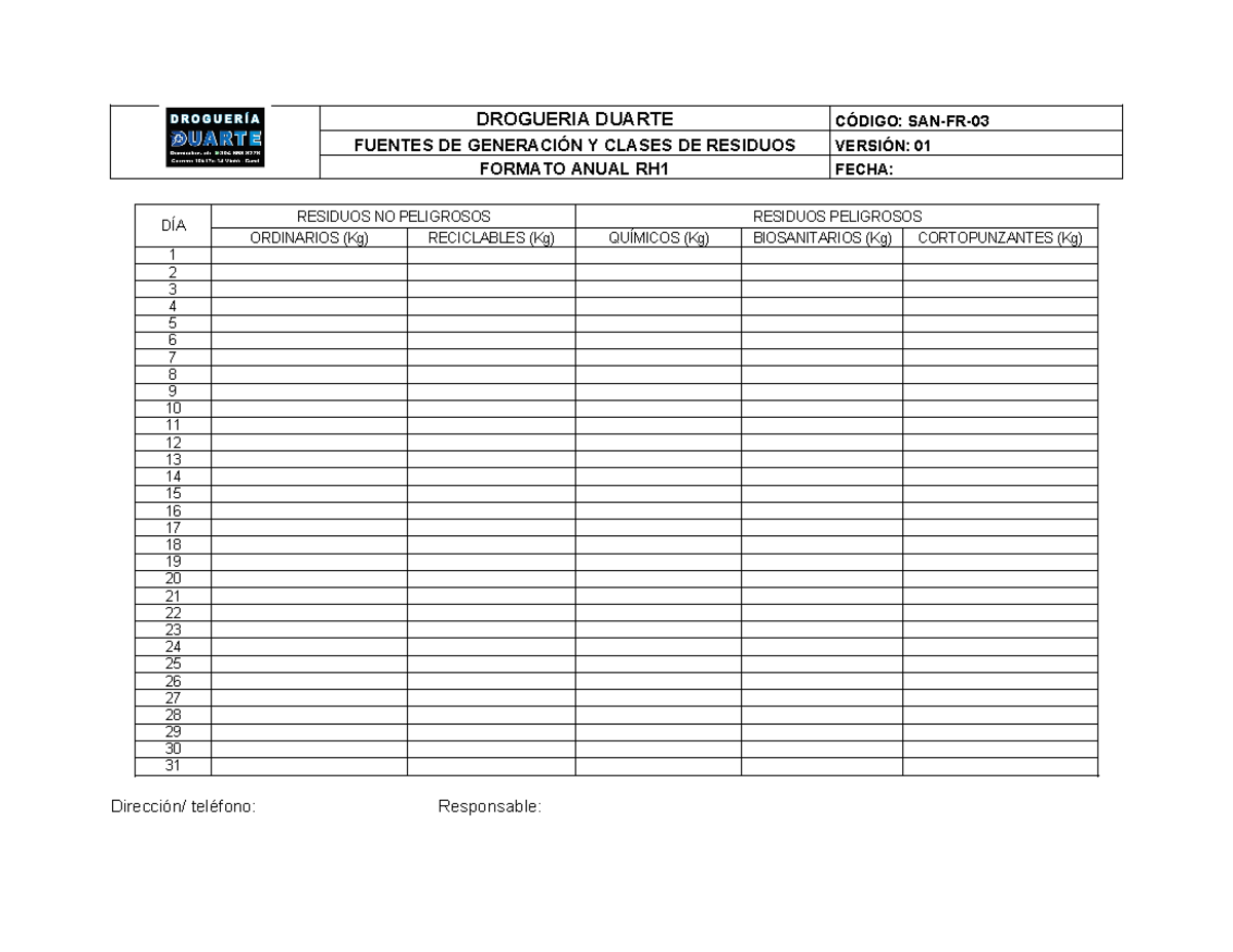 Formato RH1 - Sociales - DÍA RESIDUOS NO PELIGROSOS RESIDUOS PELIGROSOS ...