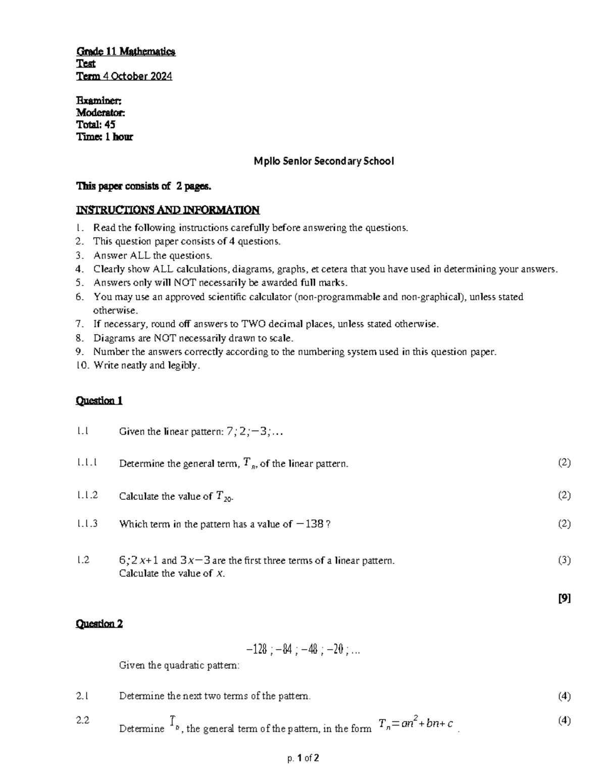 TERM 3 GRADE 6 GEOGRAPHY BASELINE ASSESSMENT: CLIMATE & VEGETATION - Studocu