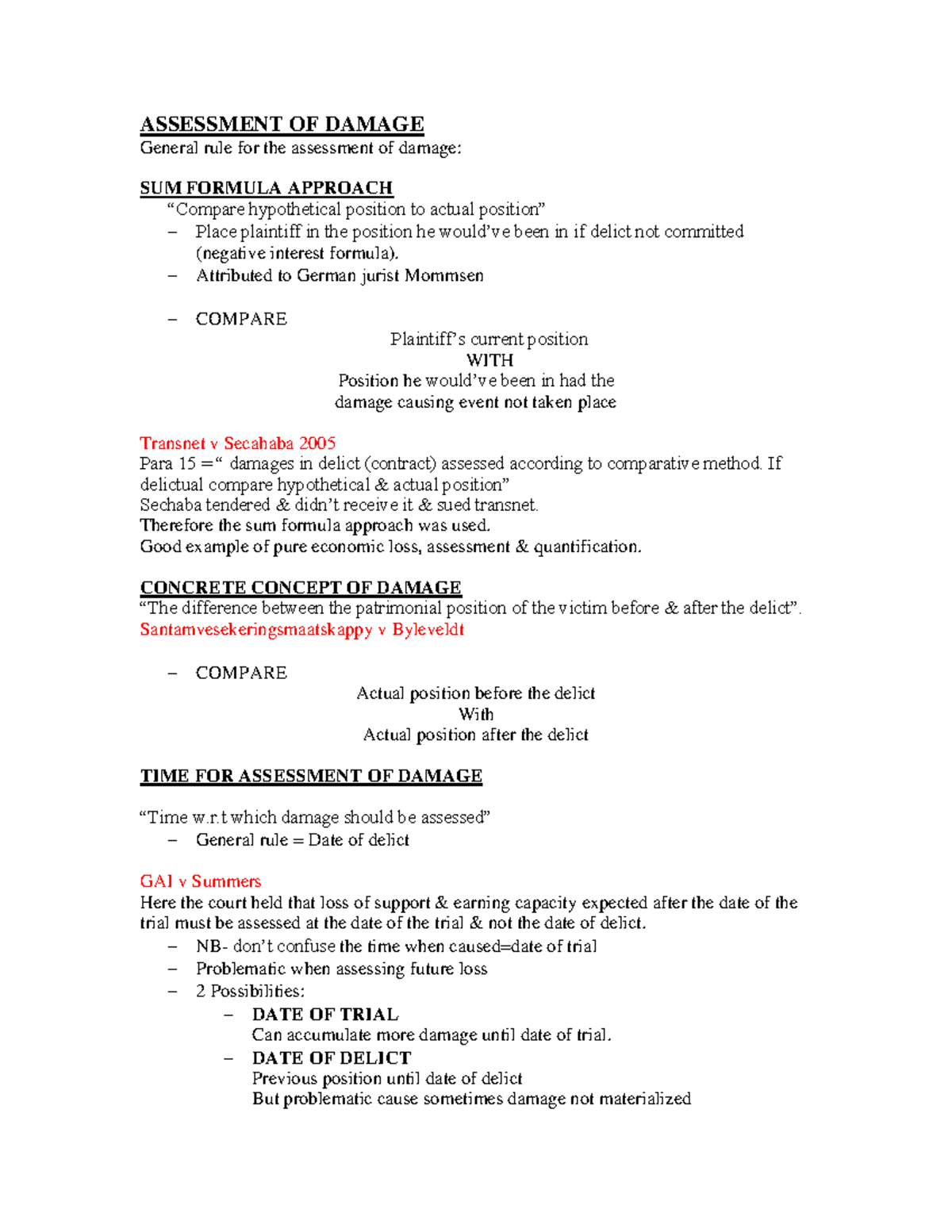 2. Damage Assessment in Delict - Key Principles and Case Studies - Studocu