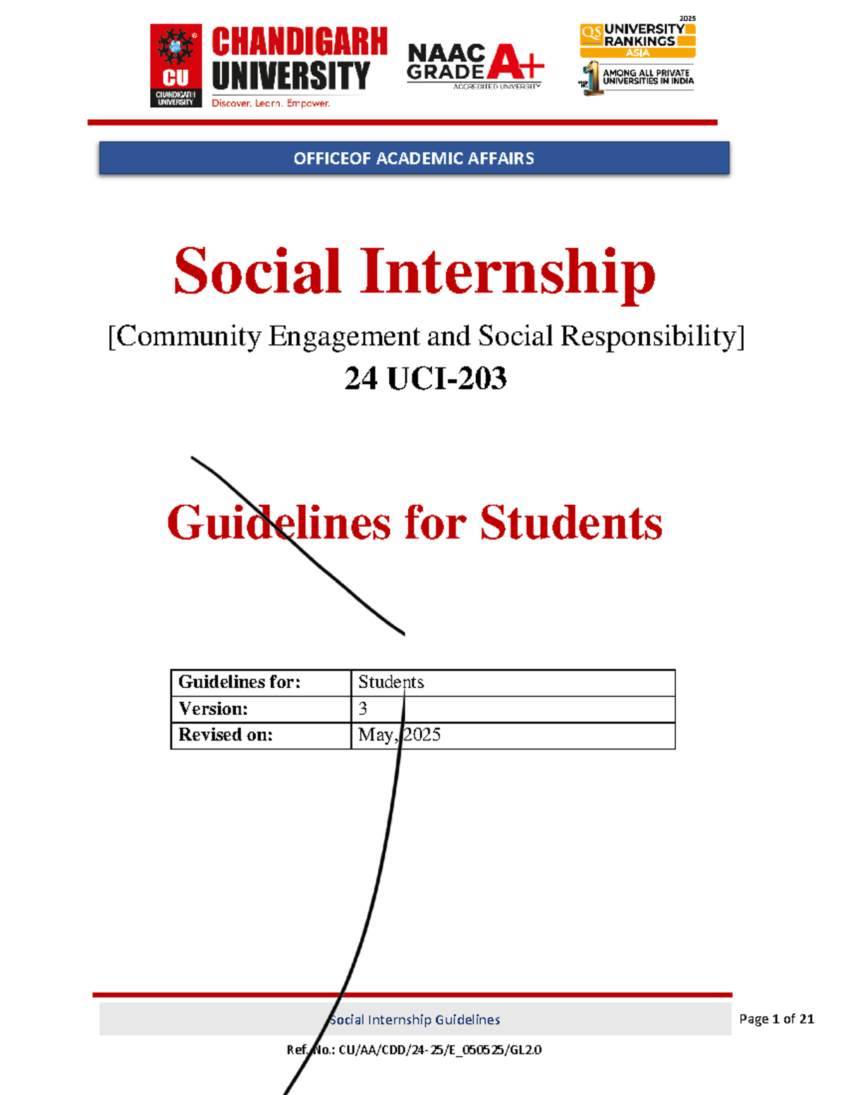 Social Internship Engagement Guidelines for Students - CU 2025 - Studocu