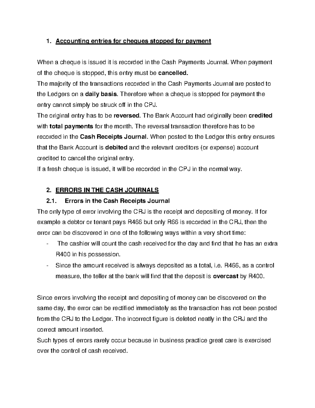 Bank Reconciliation Guidelines: Adjustments for Cheque Errors - Studocu