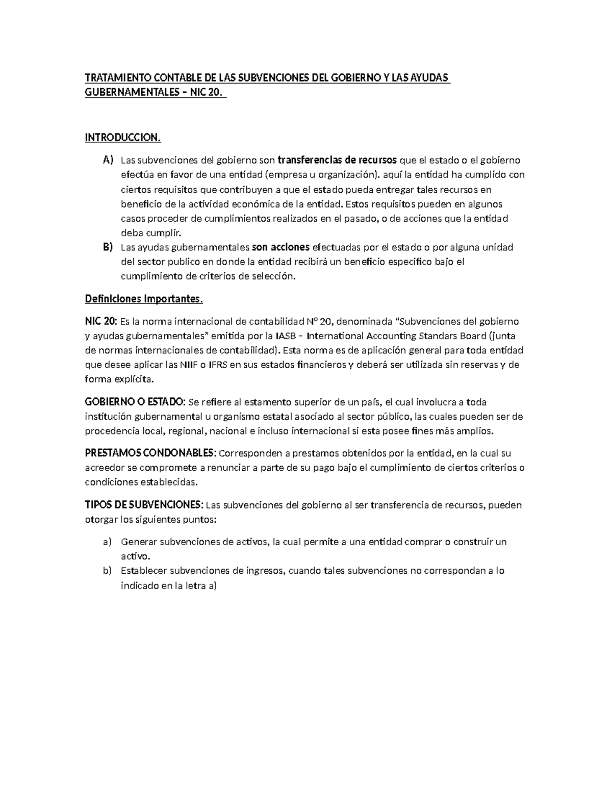 Contabilidad de Subvenciones Gubernamentales según NIC 20: Análisis y ...