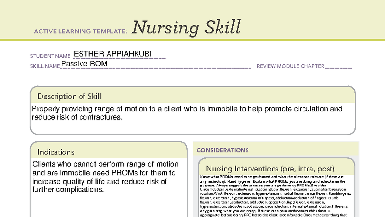 ACTIVE LEARNING TEMPLATE: Nursing Skill FR 2 - Passive Range of Motion ...