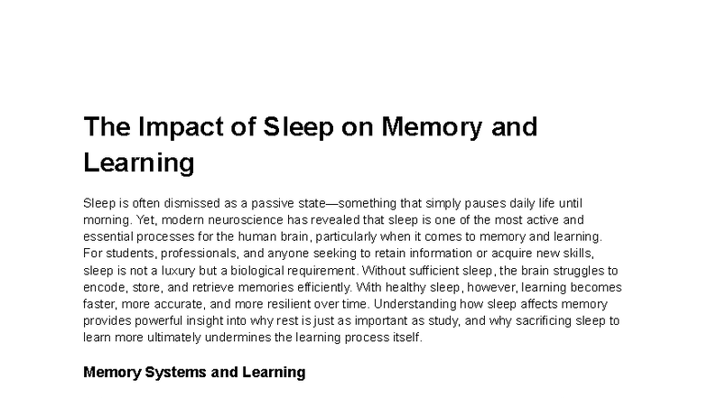 The Impact of Sleep on Memory and Learning - The Impact of Sleep on ...