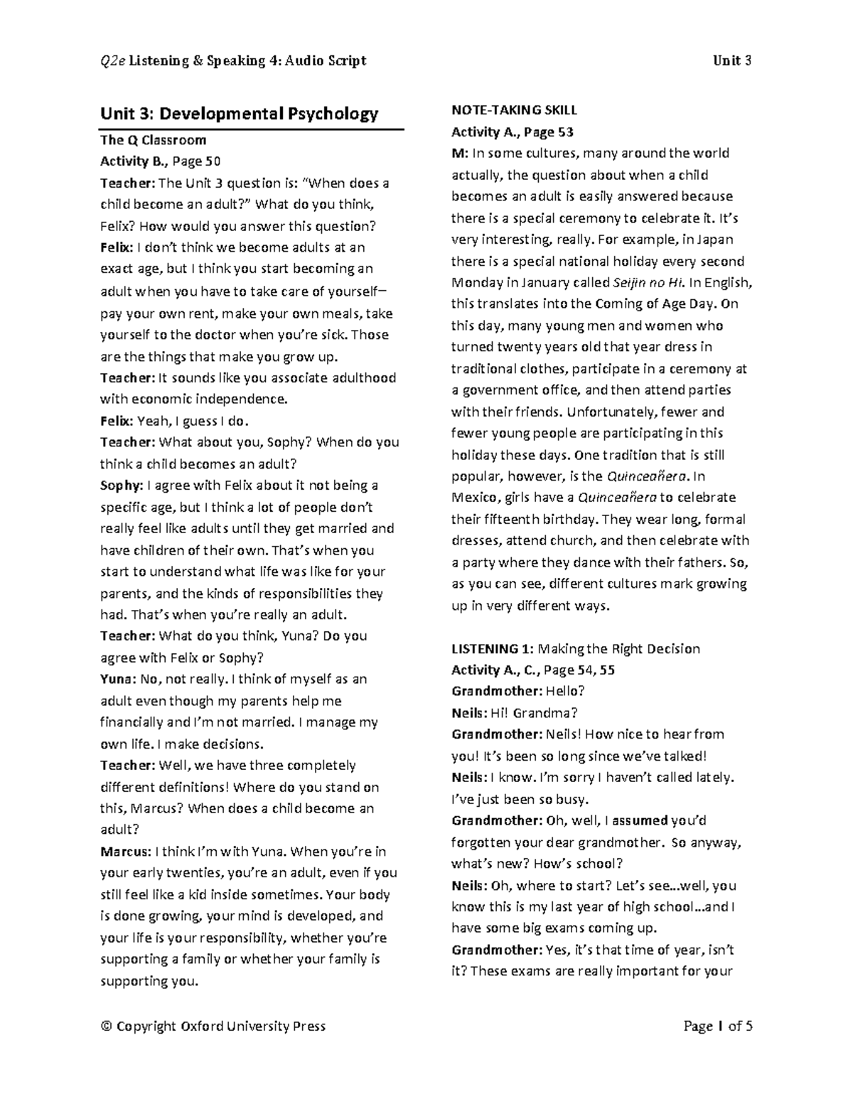 QSkill LS4 Unit 03 Developmental Psychology Audio Script - Studocu
