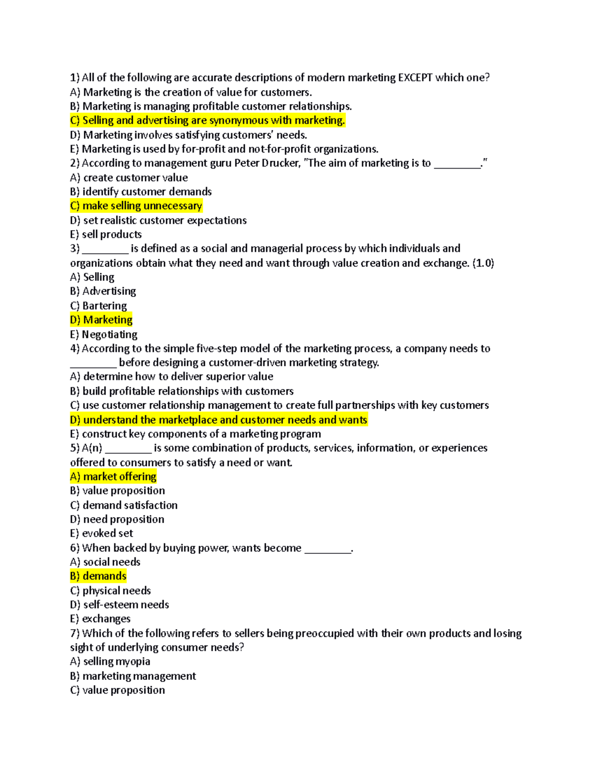 Mkt101 - Quiz 1 Review: Key Concepts and Marketing Principles - Studocu