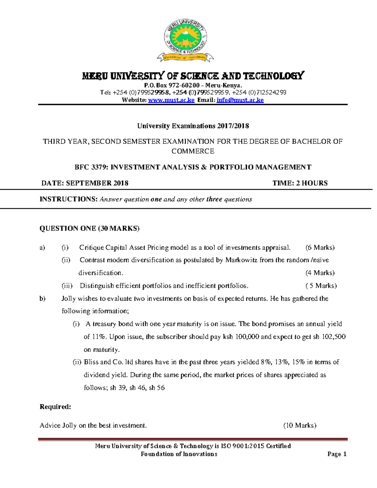 BFC 3379: Investment Analysis Portfolio Management Exam Notes - Studocu