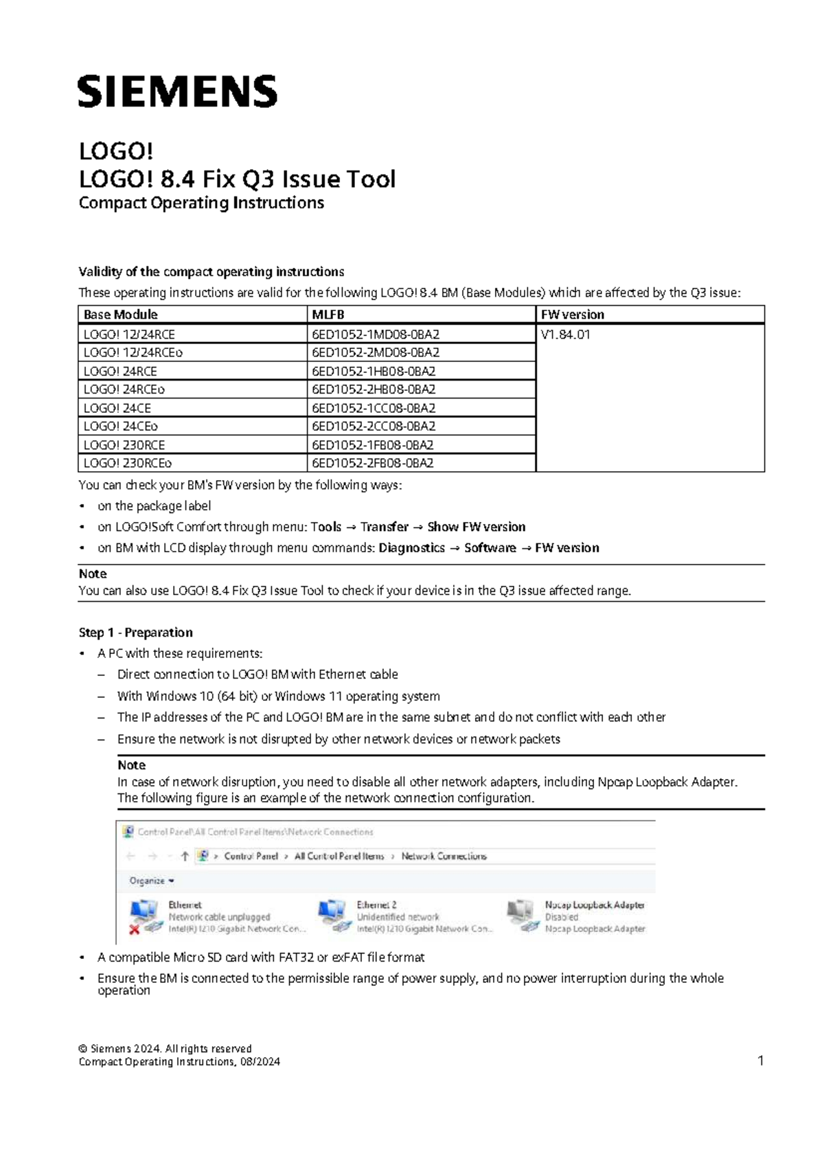 LOGO! 8.4 Q3 Issue Tool - Compact Operating Instructions - Studocu