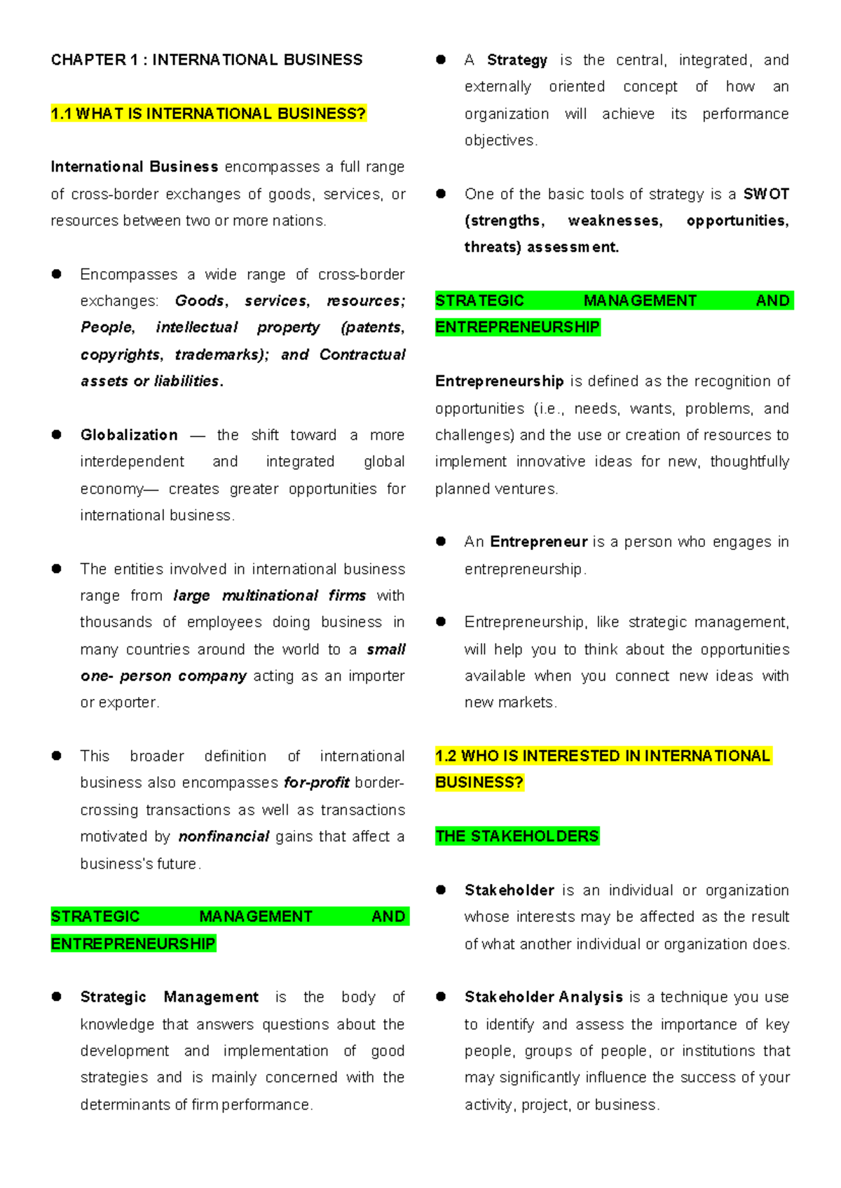 IBT Chapter 1 - Overview of International Business Fundamentals - Studocu