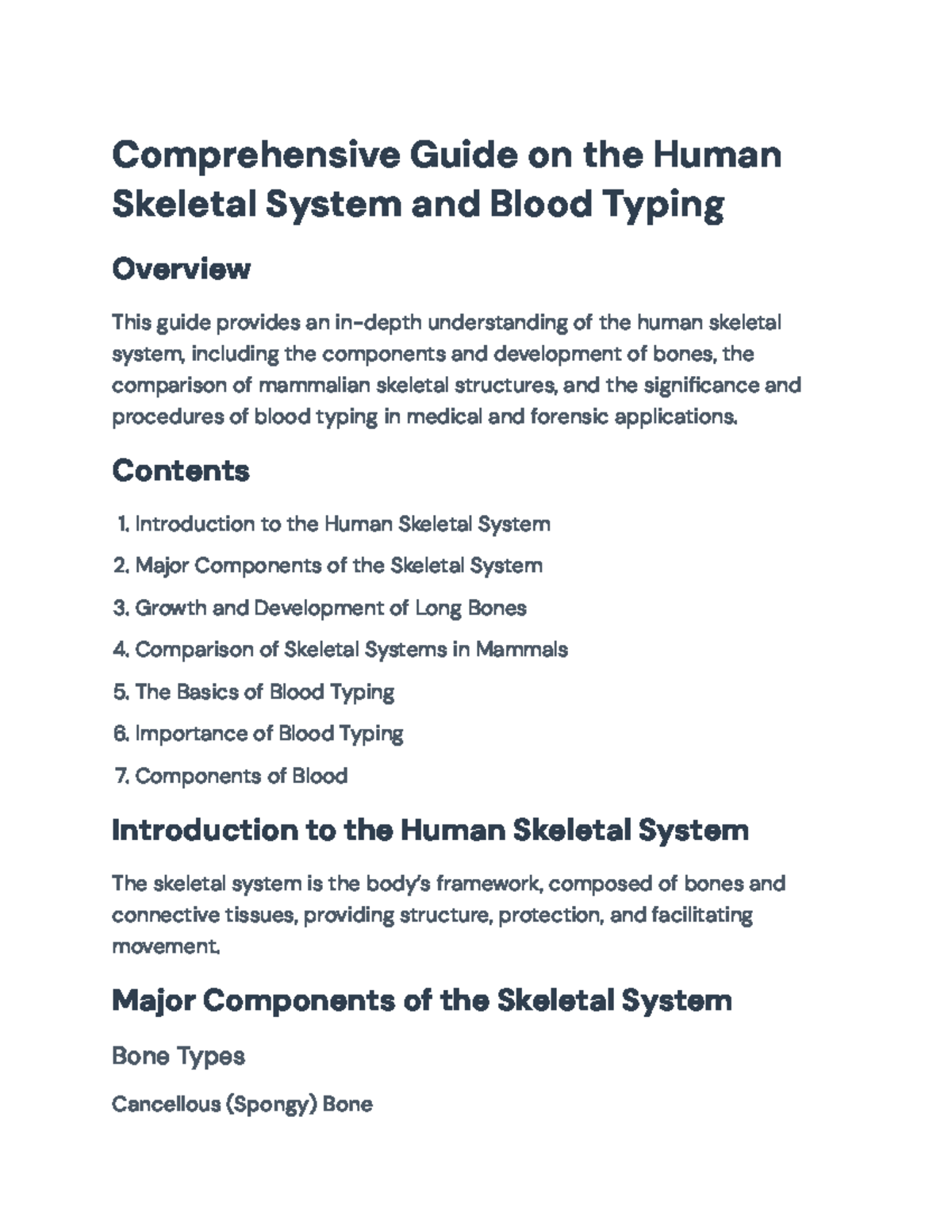 Comprehensive Guide to Human Skeletal System & Blood Typing for BIO101 ...