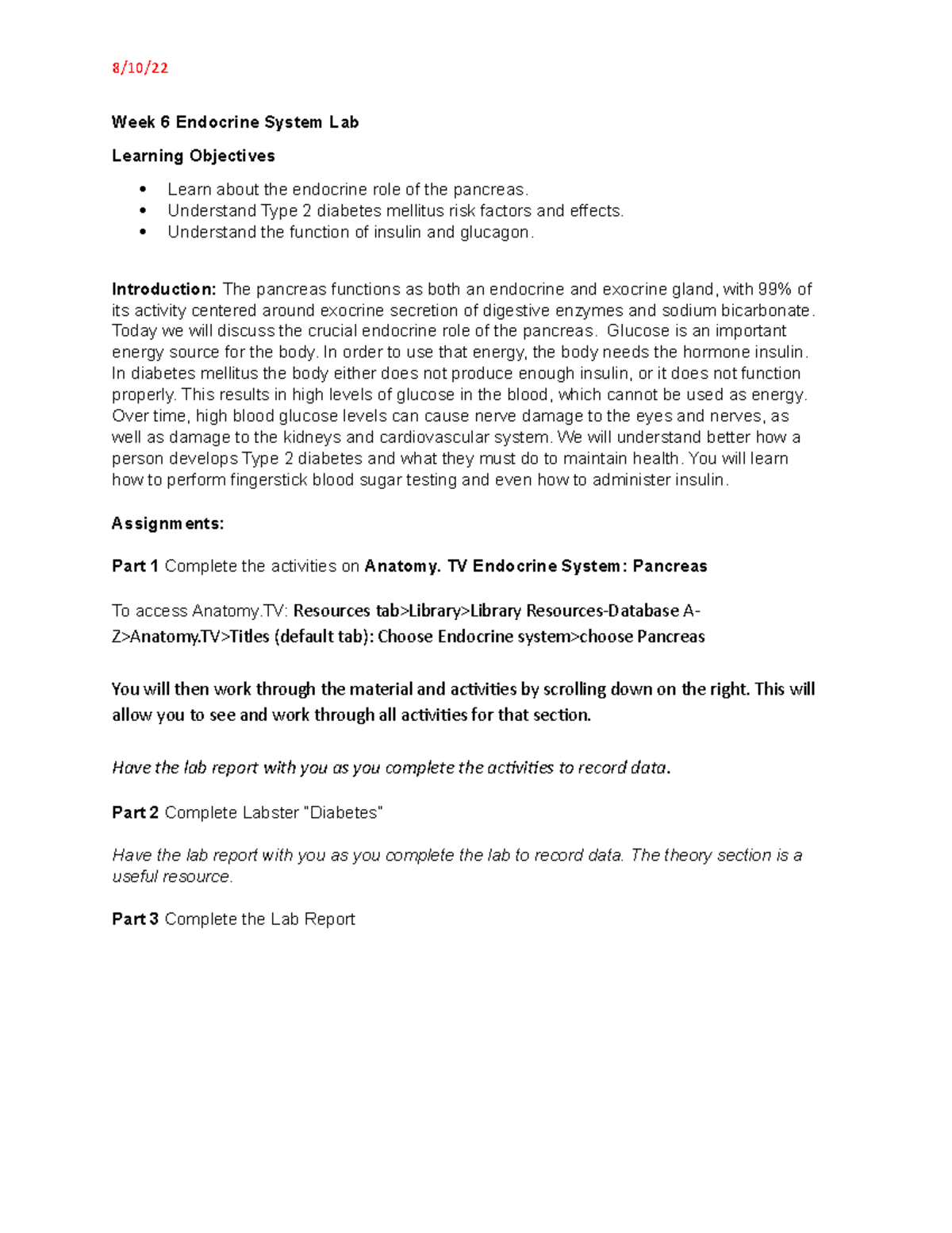 Lab 6 - Dr. Sandra Hampton - Week 6 Endocrine System Lab Learning ...