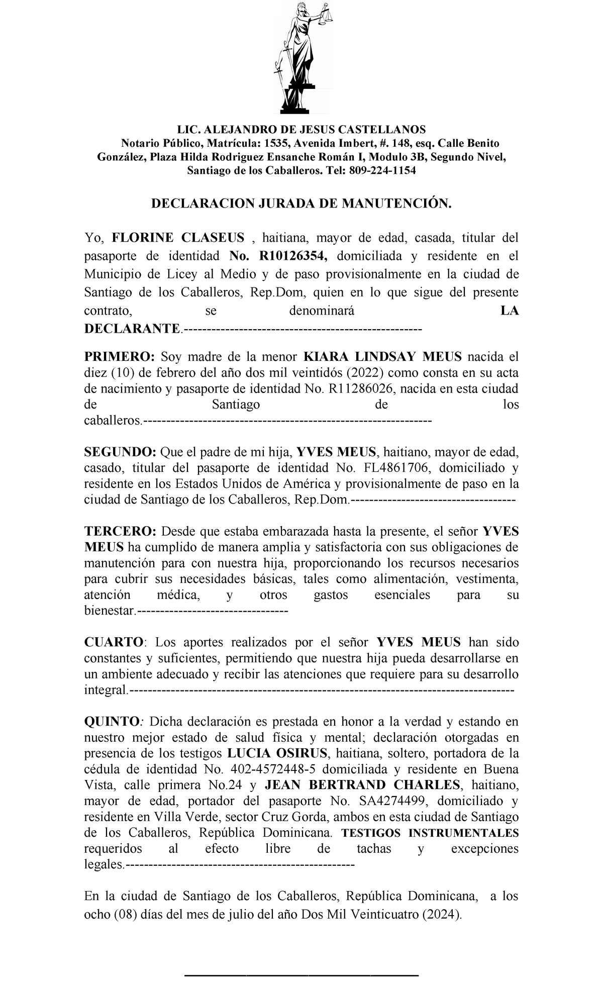 Declaración Jurada de Manutención - Modelo 3 en Santiago RD - Studocu