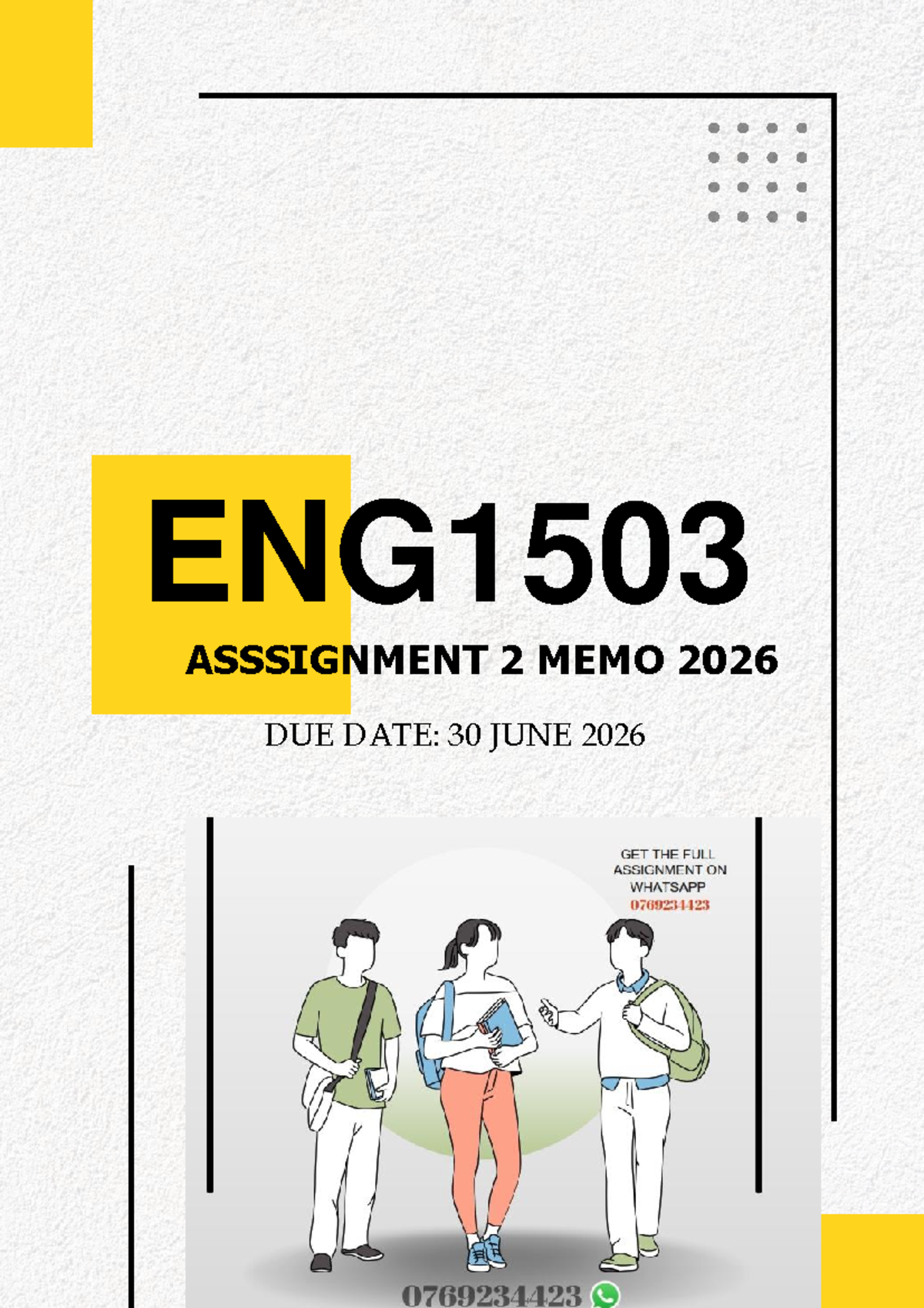 ENG1503 Assignment 2 Memo 2026: Essay Writing Guidelines - Studocu