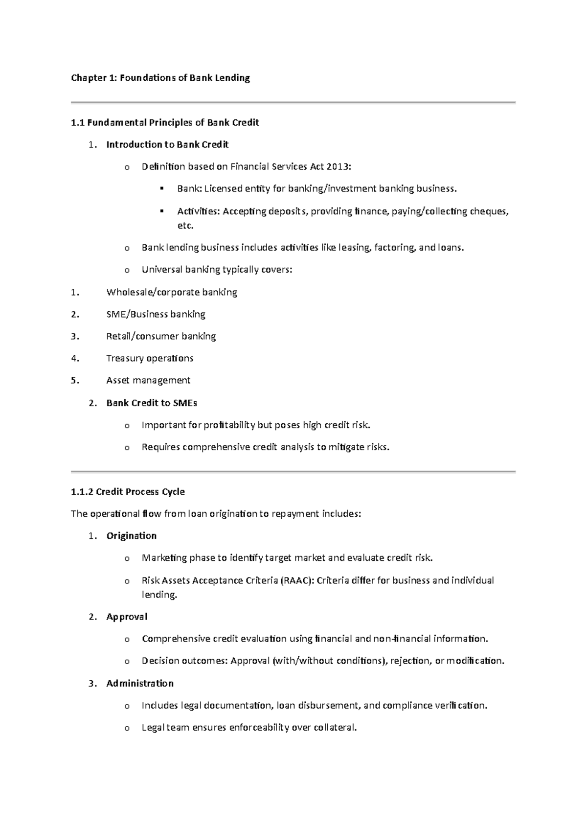 FIN367 CHAPTERS 1-3: Foundations & Essentials of Bank Lending - Studocu