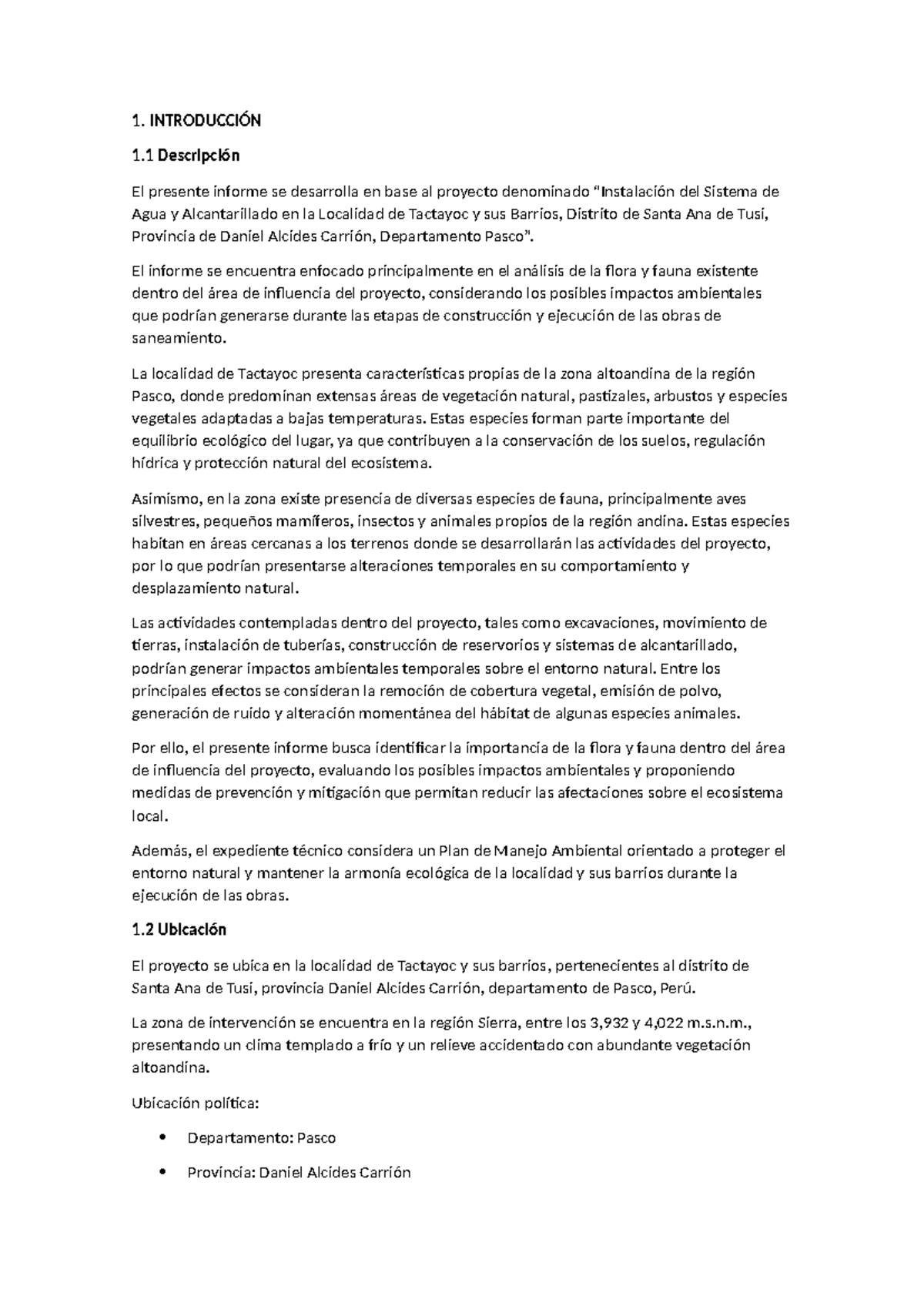 Informe sobre Impactos Ambientales en Tactayoc - Proyecto de Agua y ...