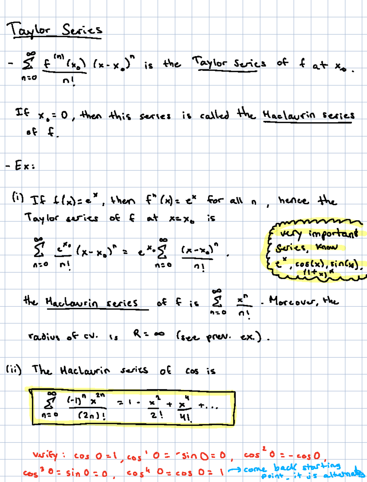 Taylor Series Notes - Understanding Maclaurin Series Concepts - Studocu