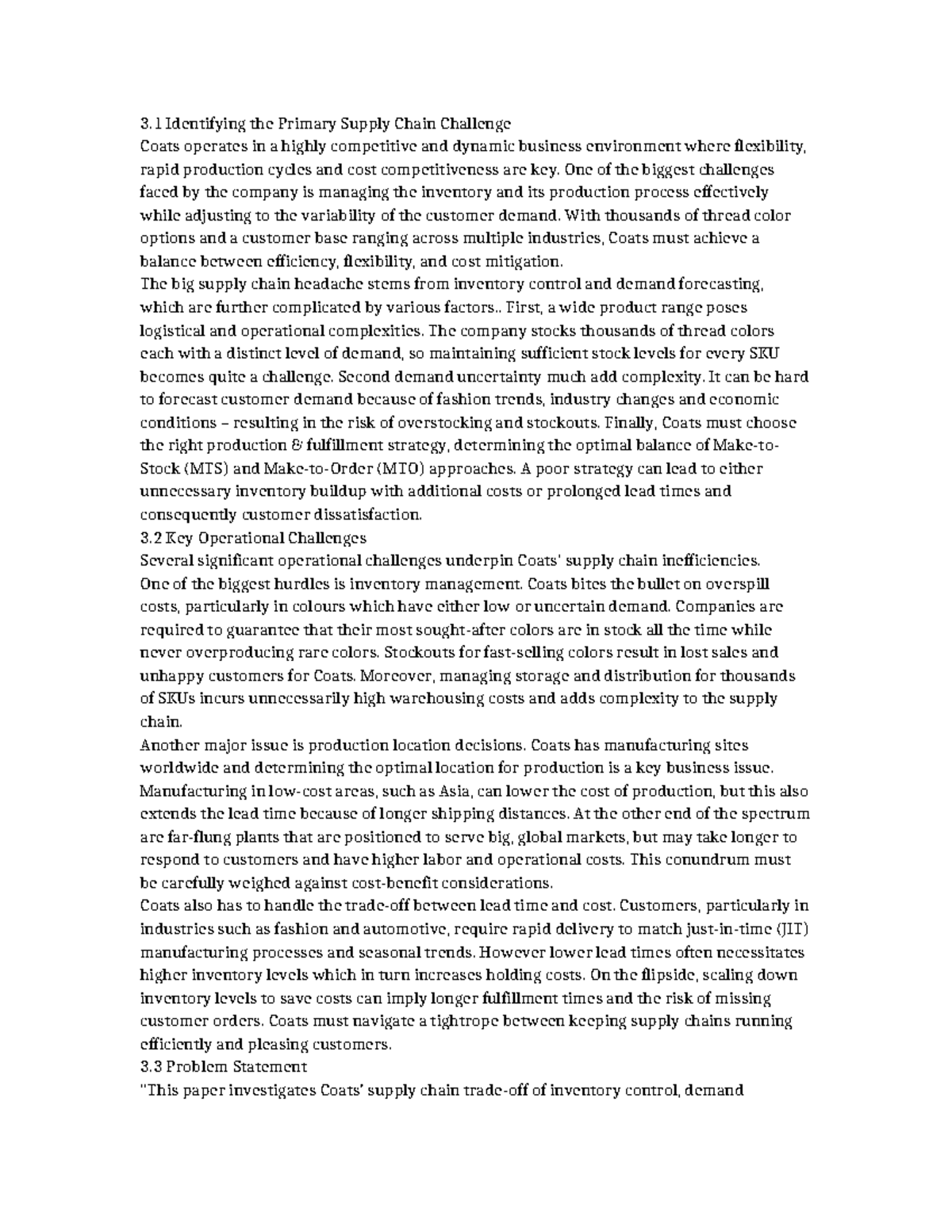 Supply Chain Challenges in Inventory Management: Coats Case Study - Studocu