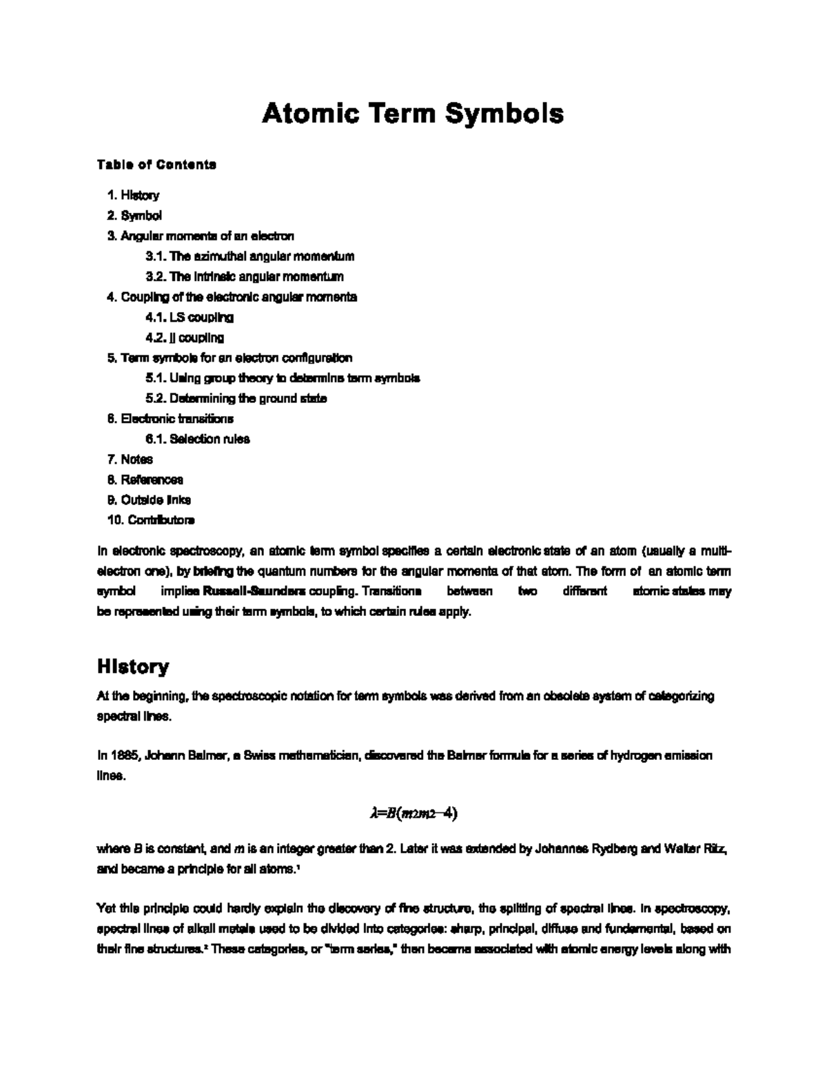 Atomic term symbol 1 - Atomic Term Symbols Table of Contents 1. History ...