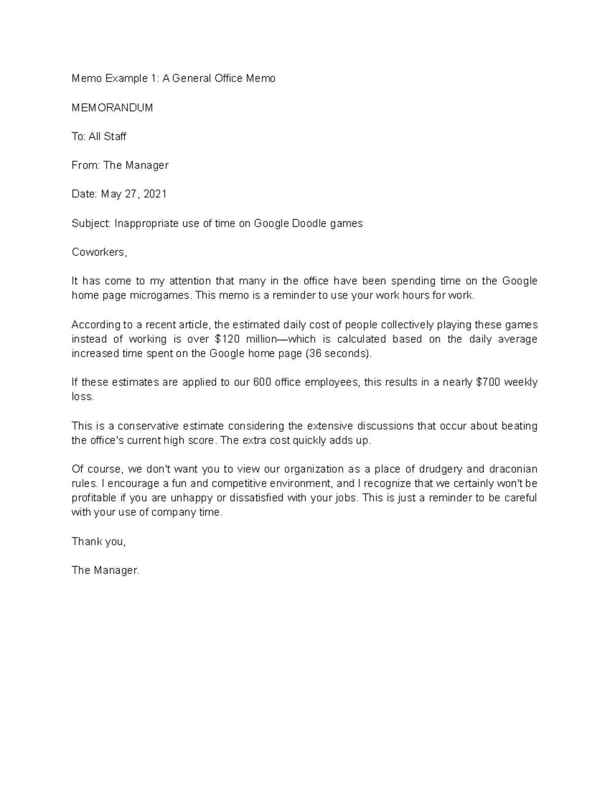 Business Communication Memo Samples and Examples for Office Use - Studocu