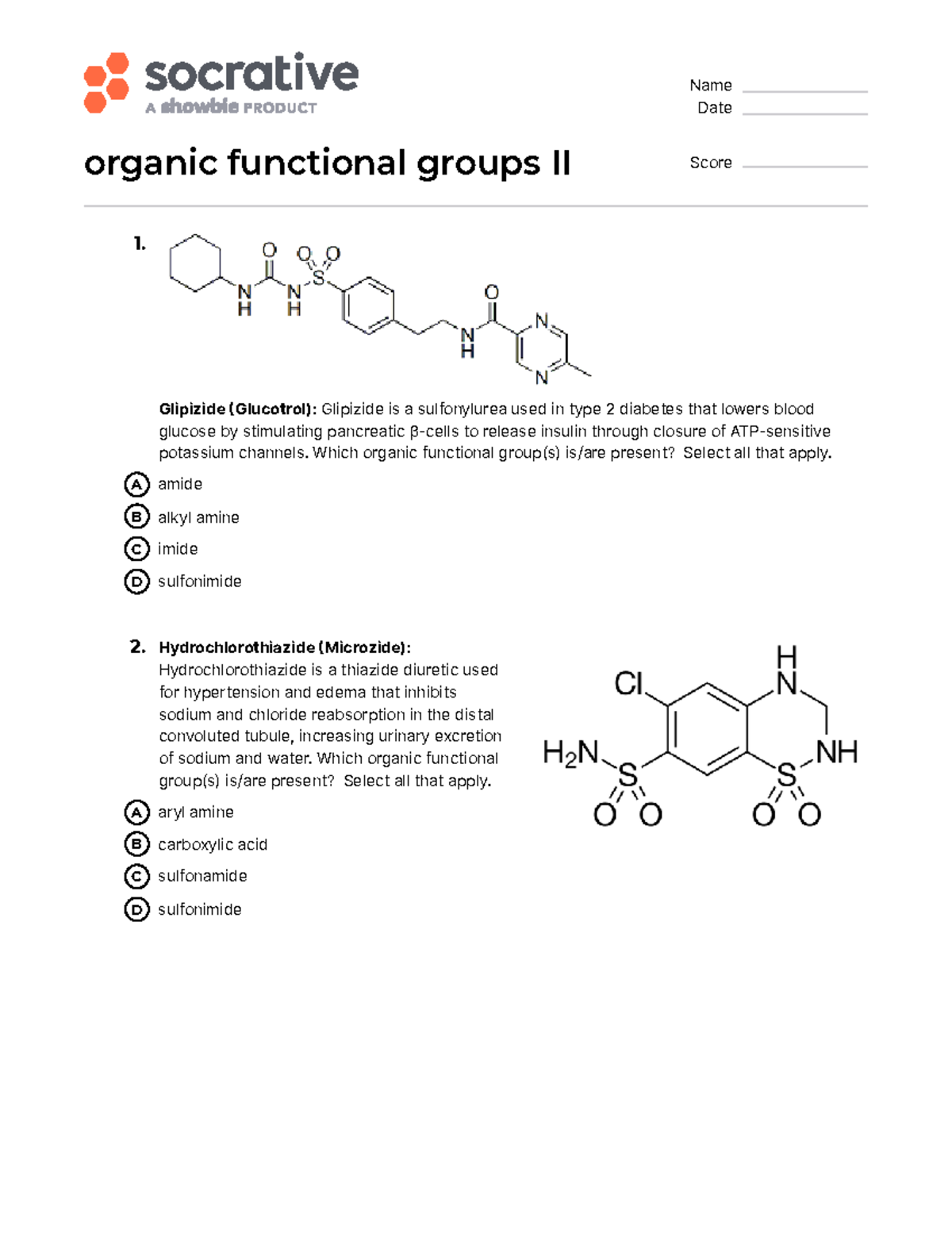 Quiz: Organic Functional Groups II (Course Code Included) - Studocu