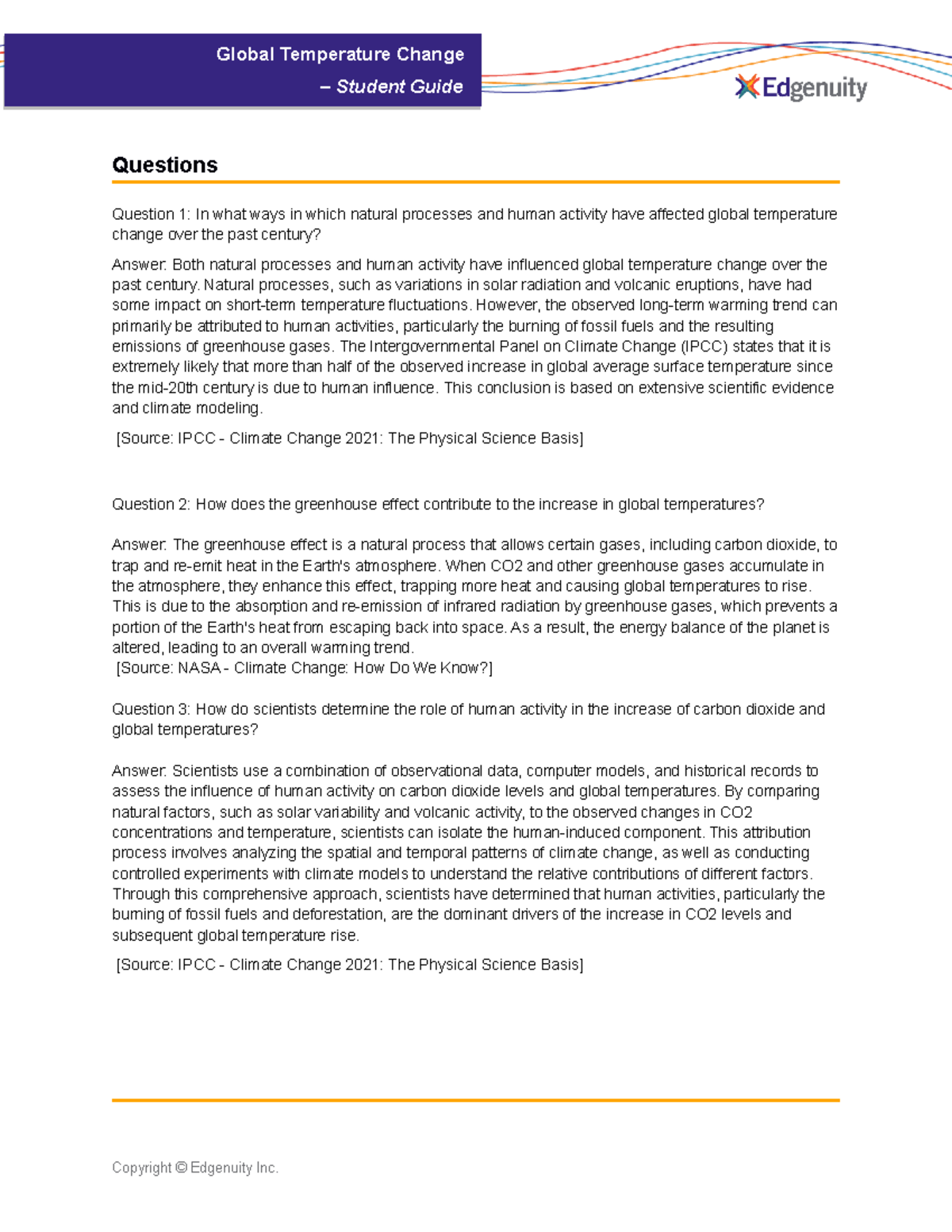 Project-Global Temperature Change-student guide - Questions Question 1 ...