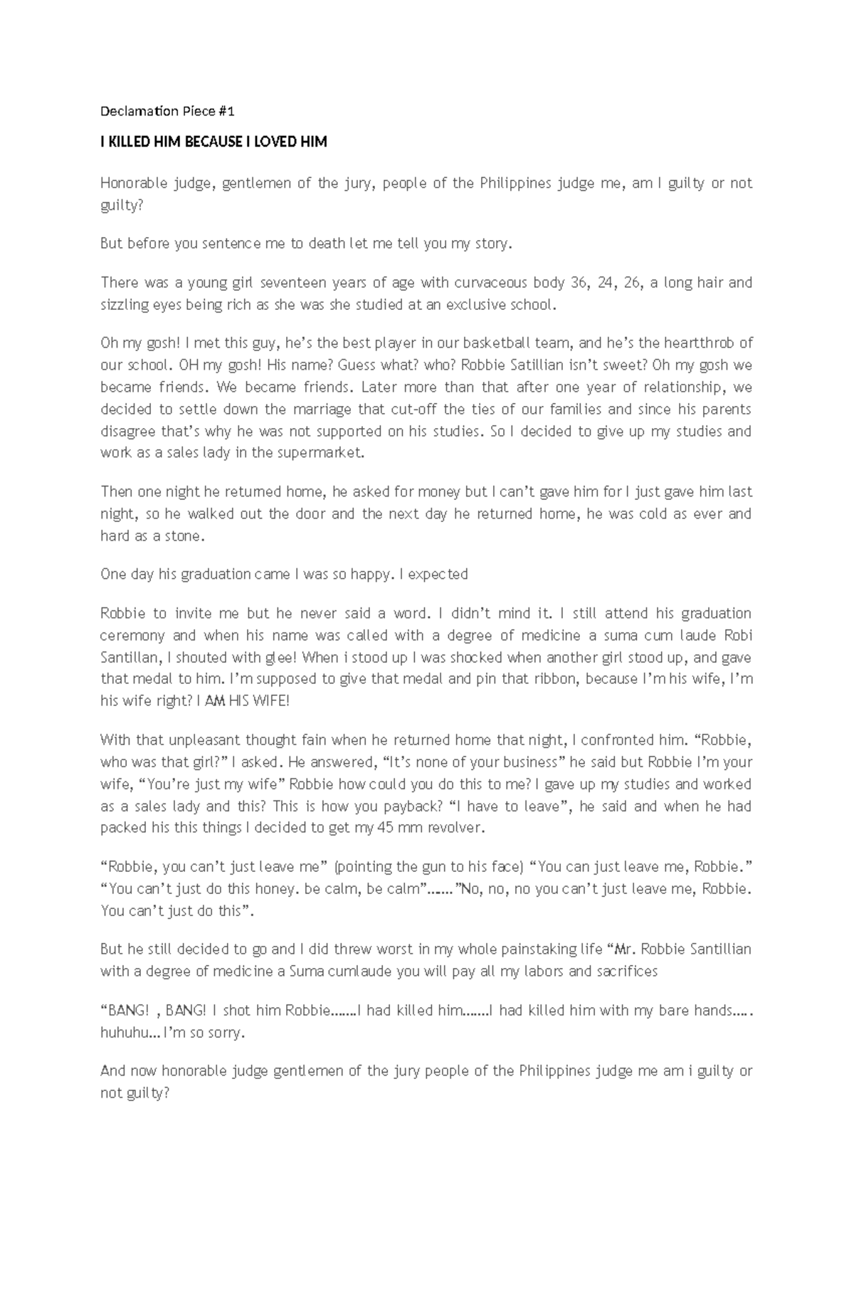 Declamation Pieces - There was a young girl seventeen years of age with ...